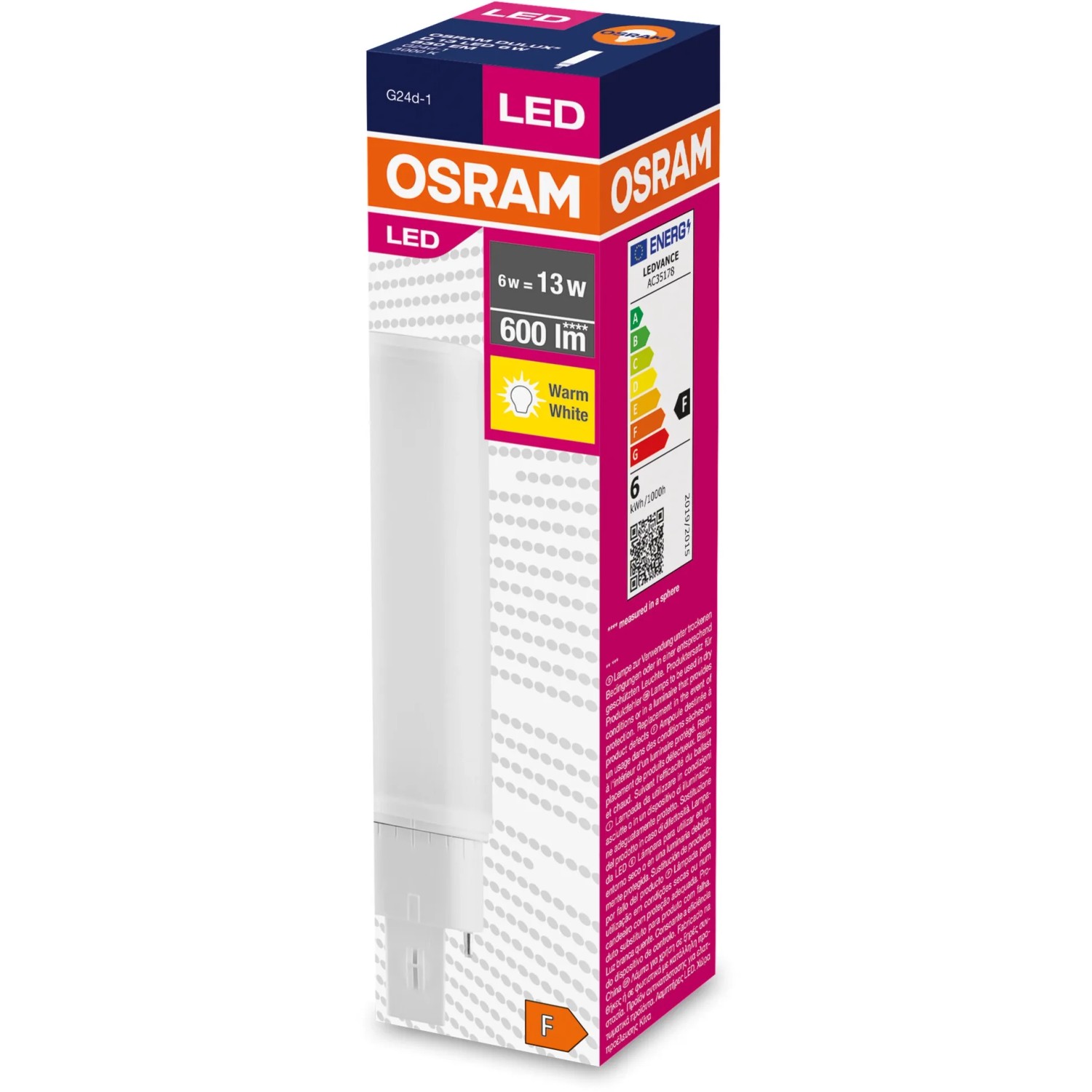Osram LED-Leuchtmittel G24d-1 Röhrenform 6 W 600 lm 14,8 x 3,4 cm (H x ...