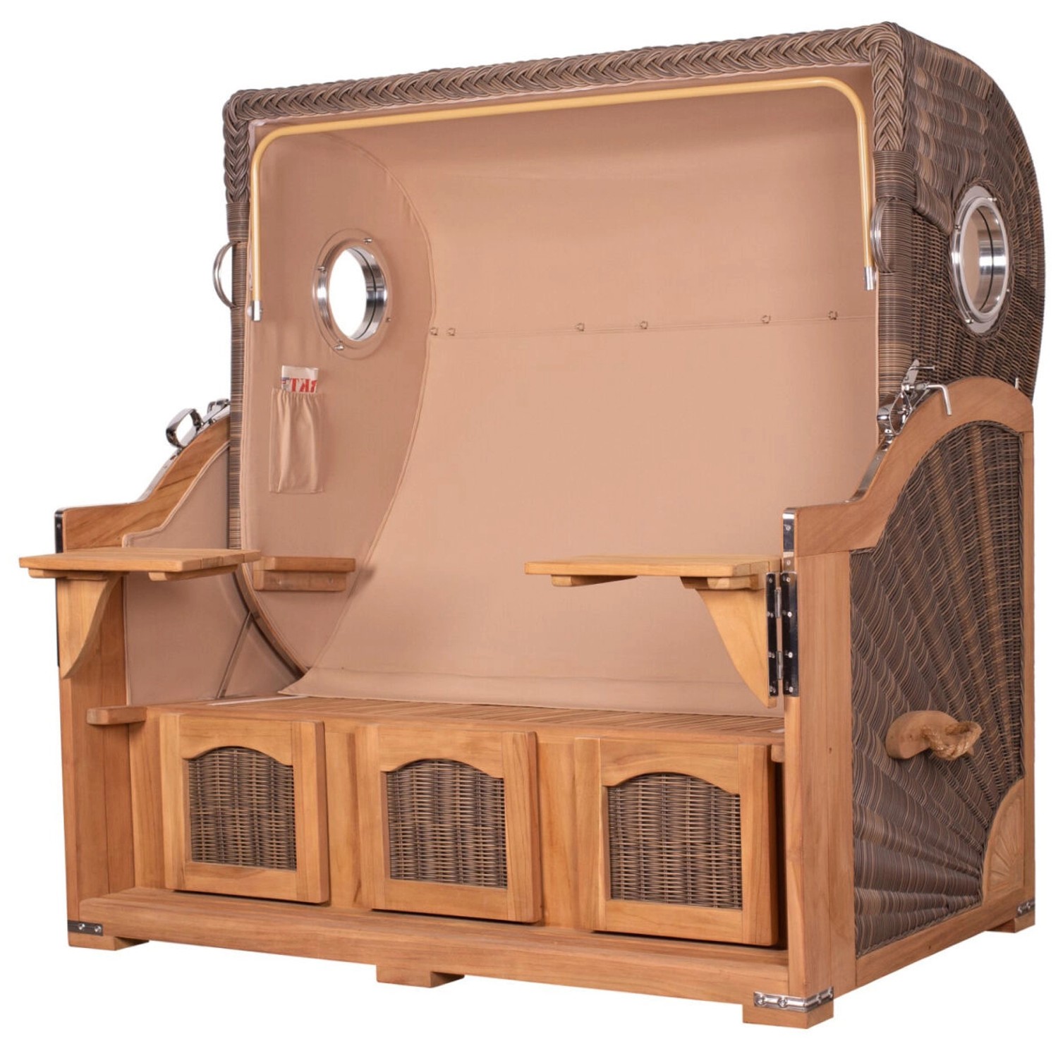 bene living Strandkorb Komplettset Ammersee Grande XXL Teak Bullauge PE ...