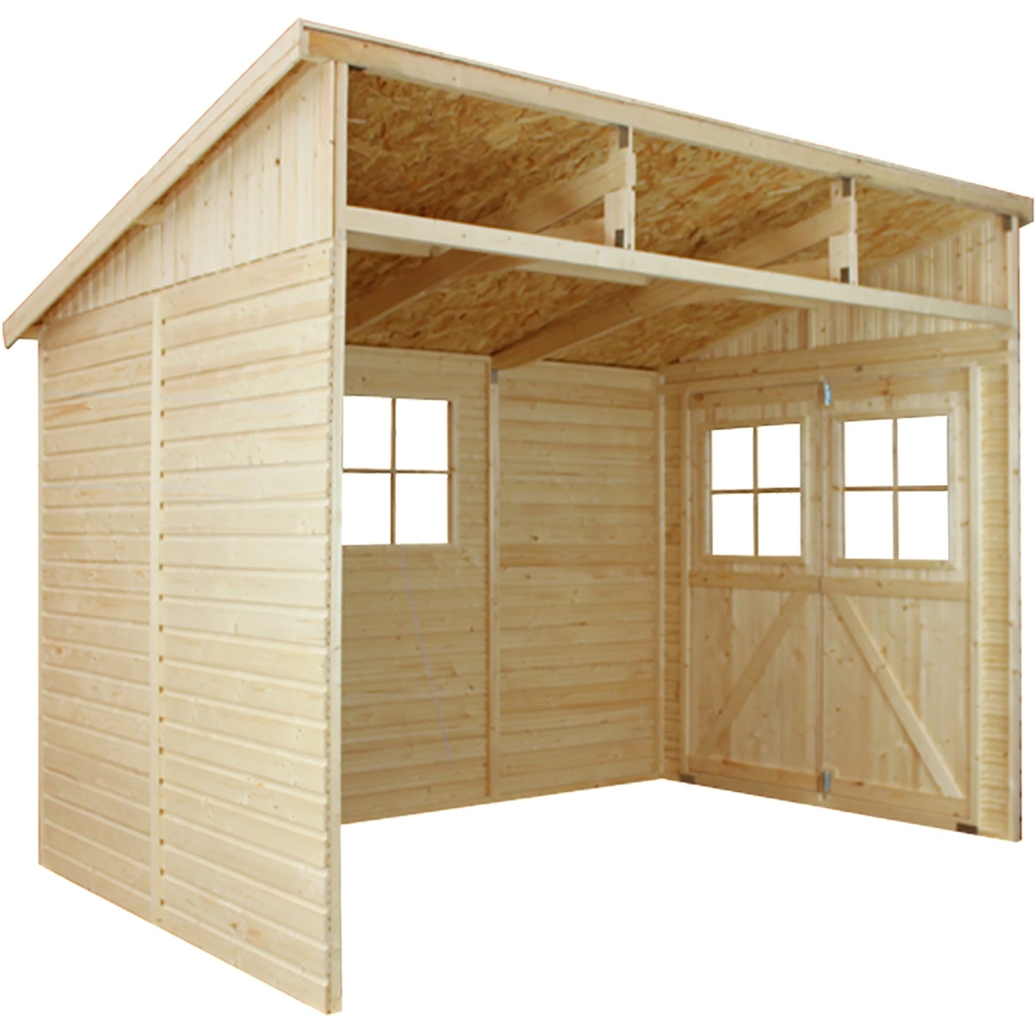 Timbela Anbau-Gartenhaus Holz M339+M339G 6 m² ohne Seitenwand mit Boden ...