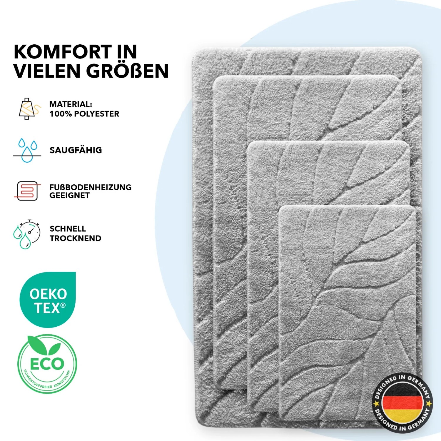 Karat Badteppich Maris Blattstruktur Silber 60 x 120 cm kaufen bei OBI