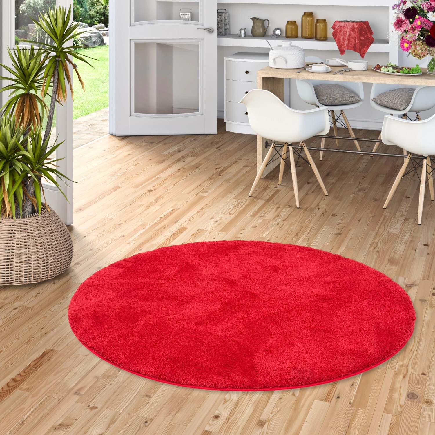 Pergamon Luxus Super Soft Hochflor Teppich Silky Rund Weinrot 160x160cm ...