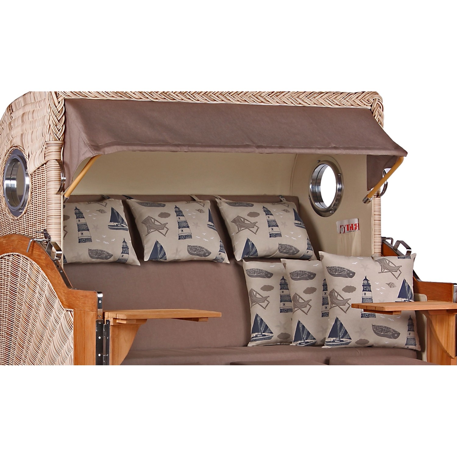 GarWoh Strandkorb Westerland XXL Teak Bullauge PE Shell Dessin 540 ...