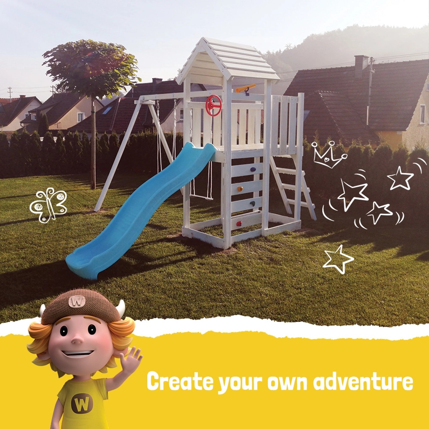 Wickey Spielturm MultiFlyer mit Holzdach Klettergerüst mit Rutsche ...