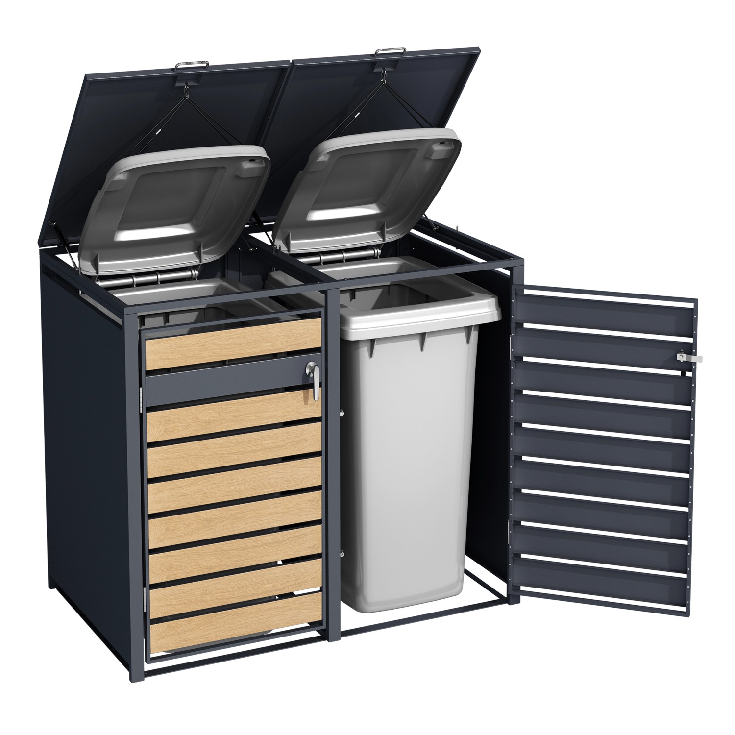 Axi Mülltonnenbox Lucas Metall 2 x 240 l Anthrazit/Holzoptik kaufen bei OBI