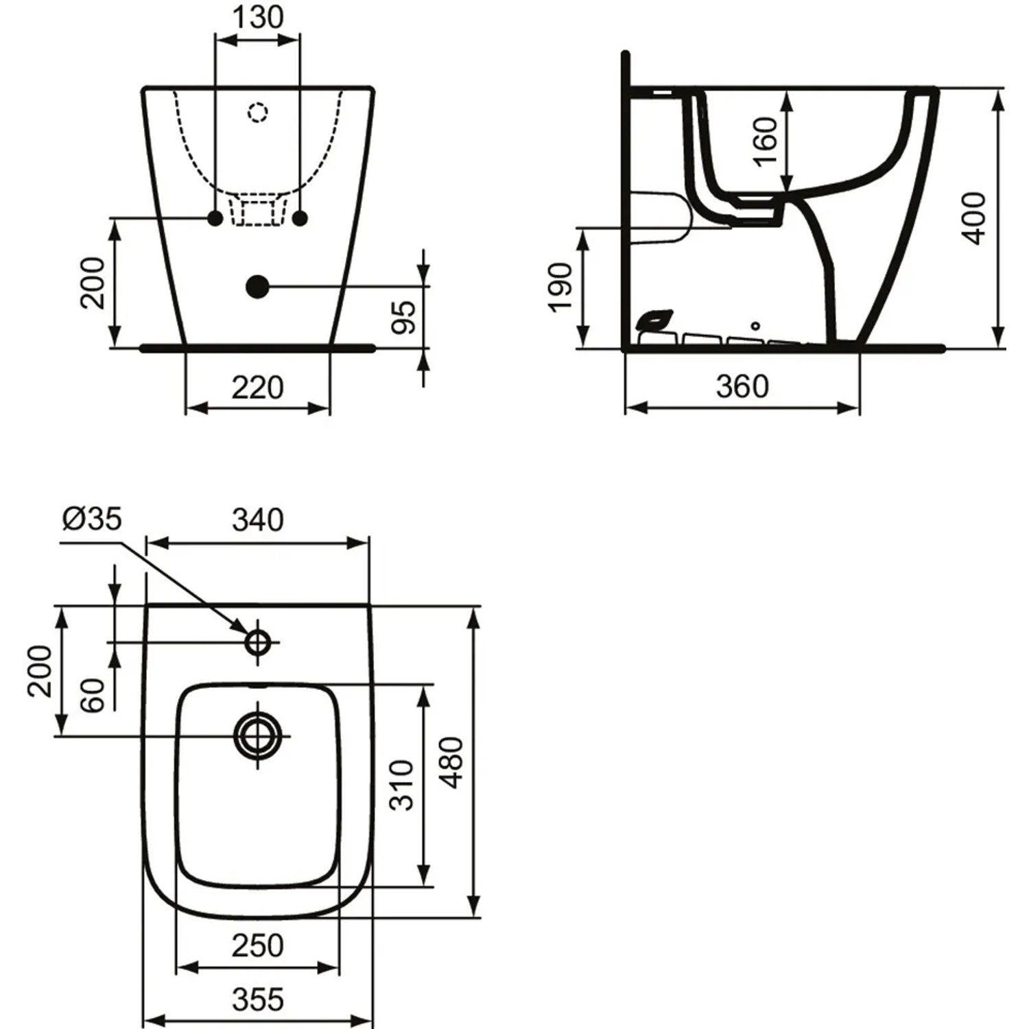 Ideal Standard Stand-Bidet i.life S mit Überlauf + 1 Hahnloch Weiß ...