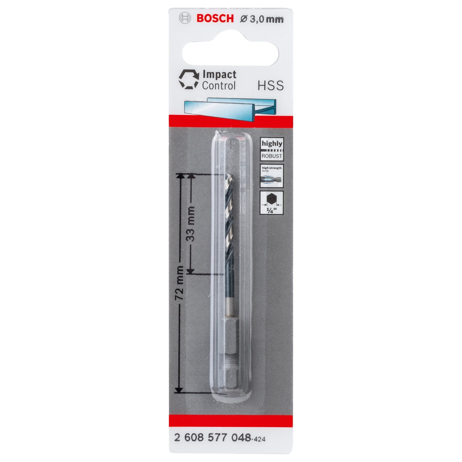 Bosch HSS-Spiralbohrer mit Sechskantschaft Ø 3 mm x 33 mm x 72 mm ...