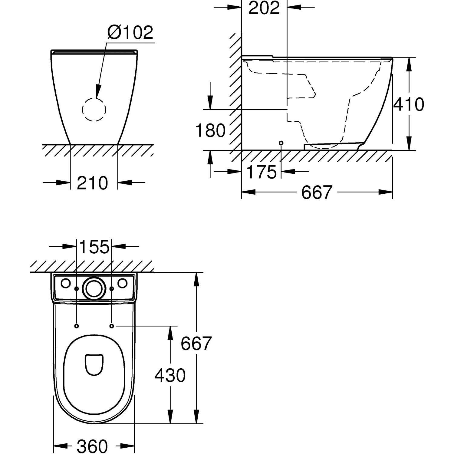 Grohe Stand-WC-Kombination Essence Tiefs. spülrandlos Abgang univ ...