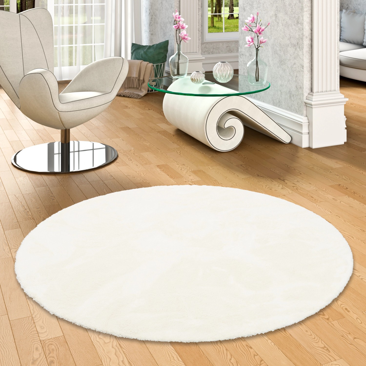 Snapstyle Luxus Hochflor Shaggy Teppich Velvet Weiss 200cm Rund kaufen ...