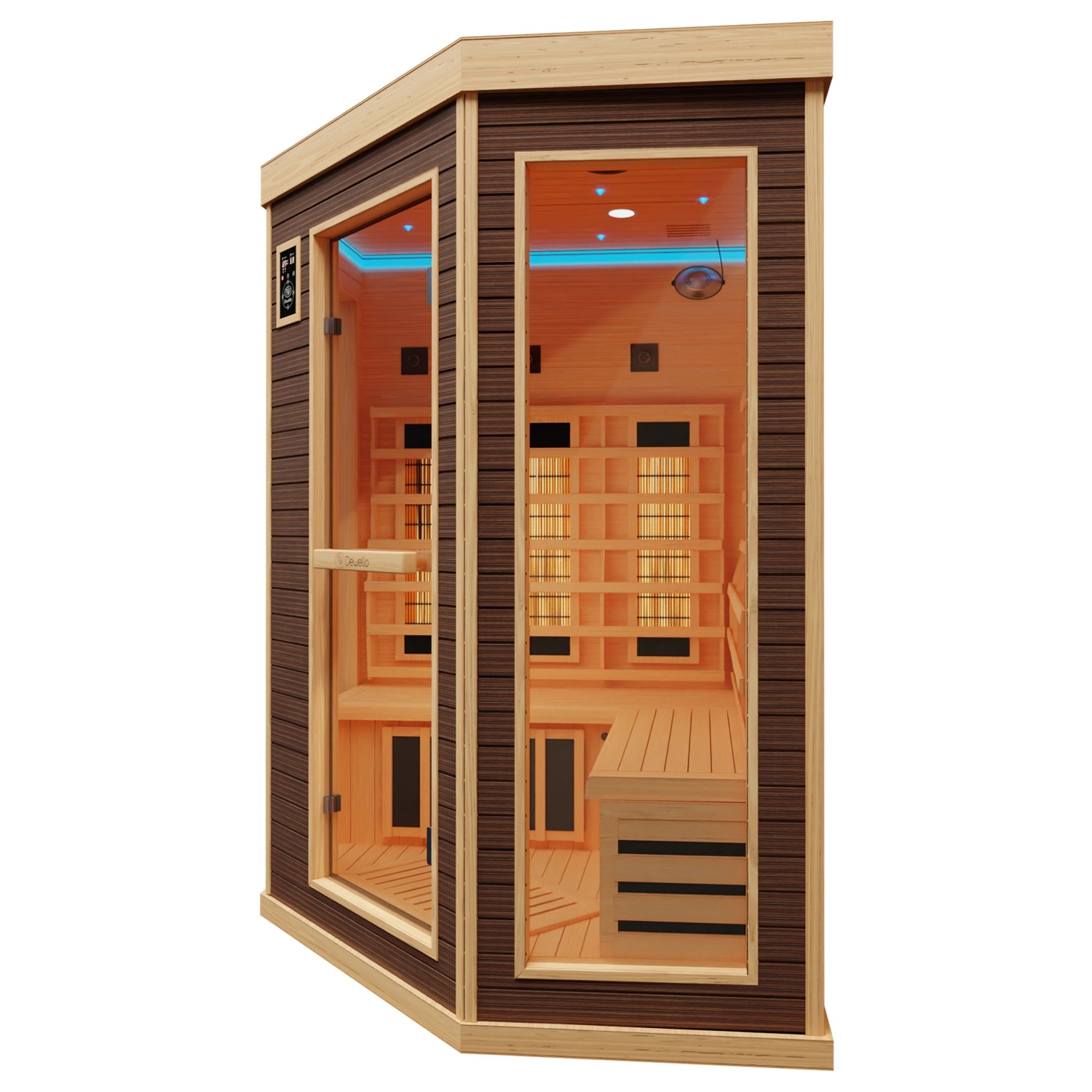 Dewello Infrarotkabine Sauna Montreal 140cm x 140cm 2 Personen Vollspektrum & Karbonstrahler ...