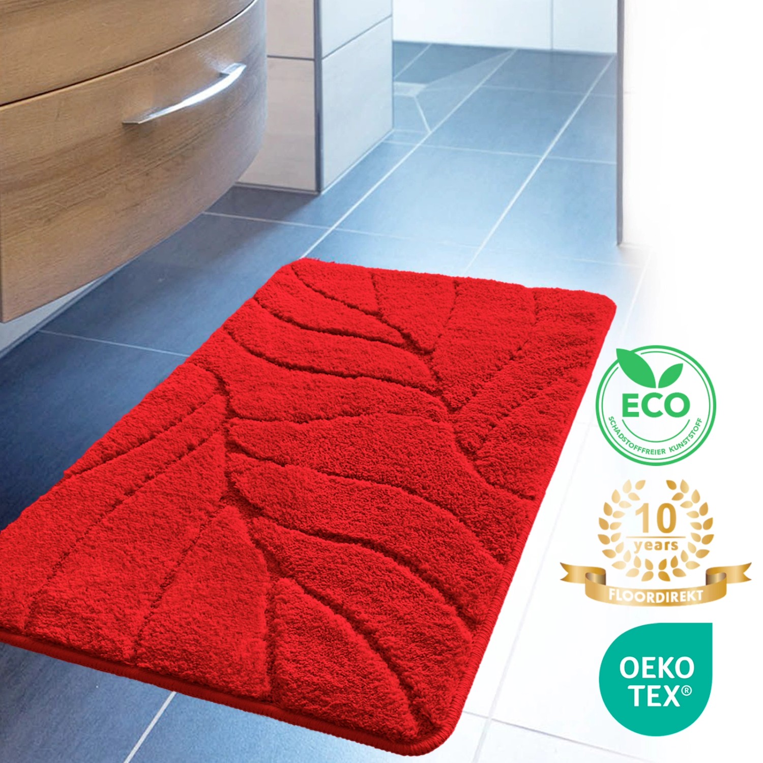 Karat Badematte Maris Badvorleger Badteppich mit Blattstruktur Rot 40 x ...