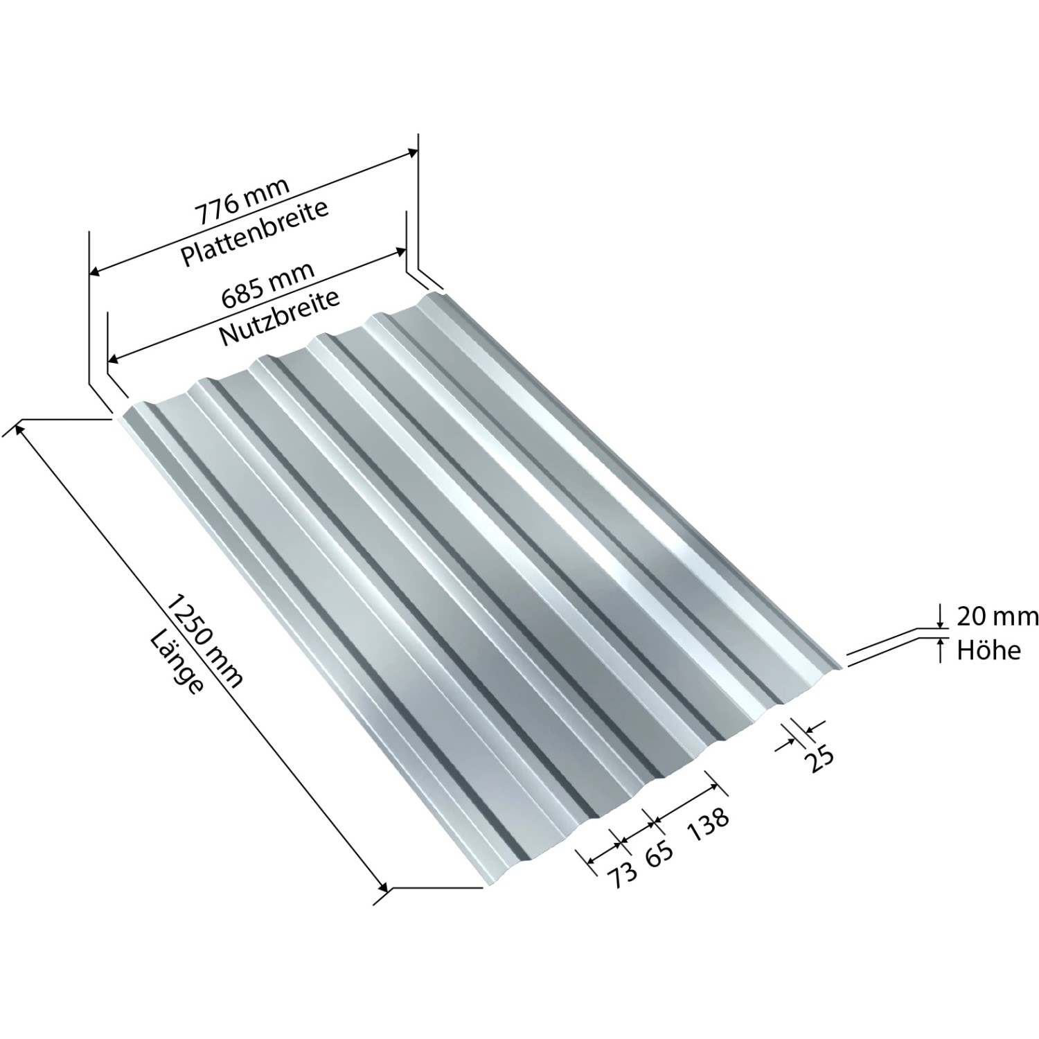 Weckman Stahltrapezblech Verzinkt 1250 mm x 776 mm Stärke 0,35 mm ...