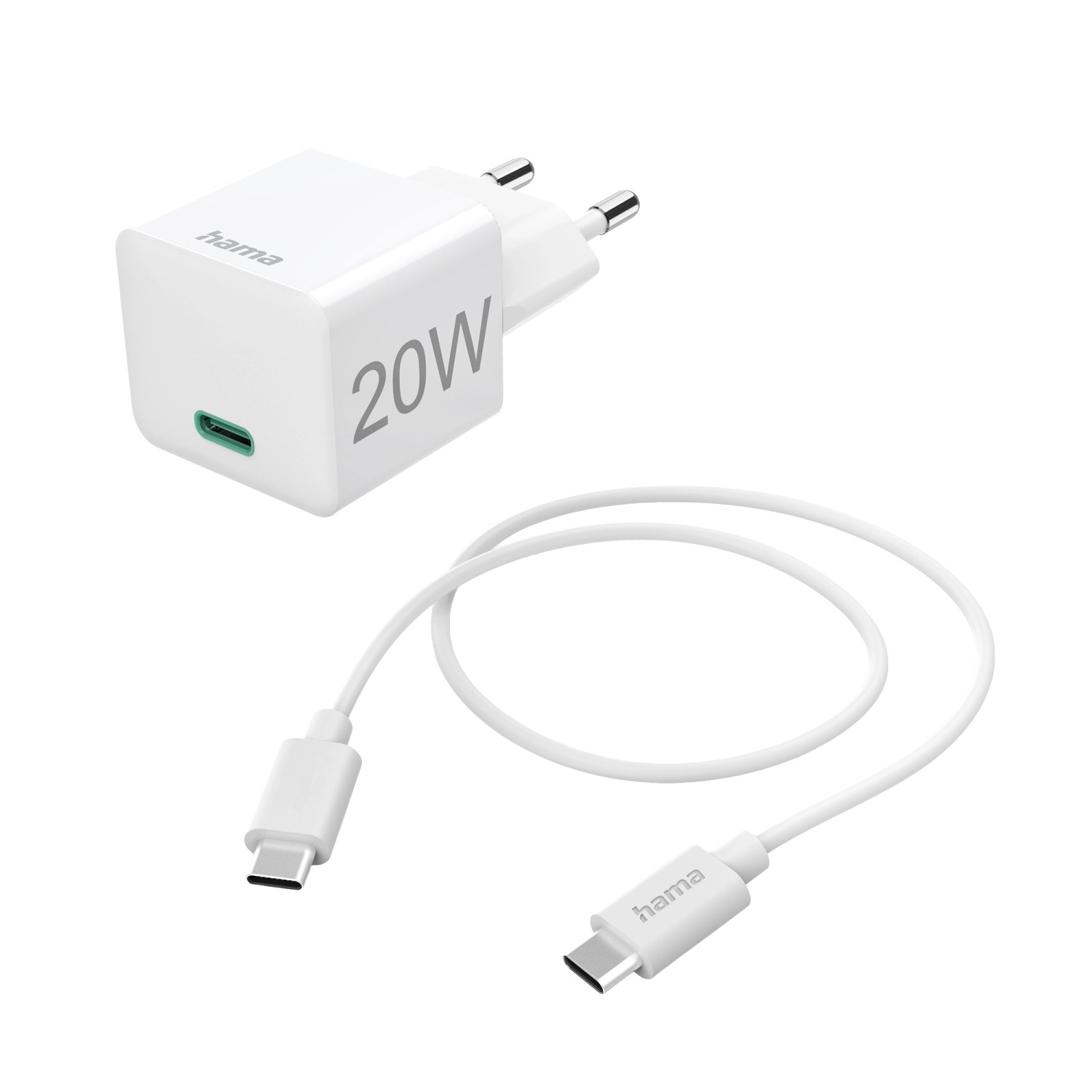 Hama Schnellladegerät Mini-Ladegerät mit Ladekabel USB-C PD 20 W 1 m ...