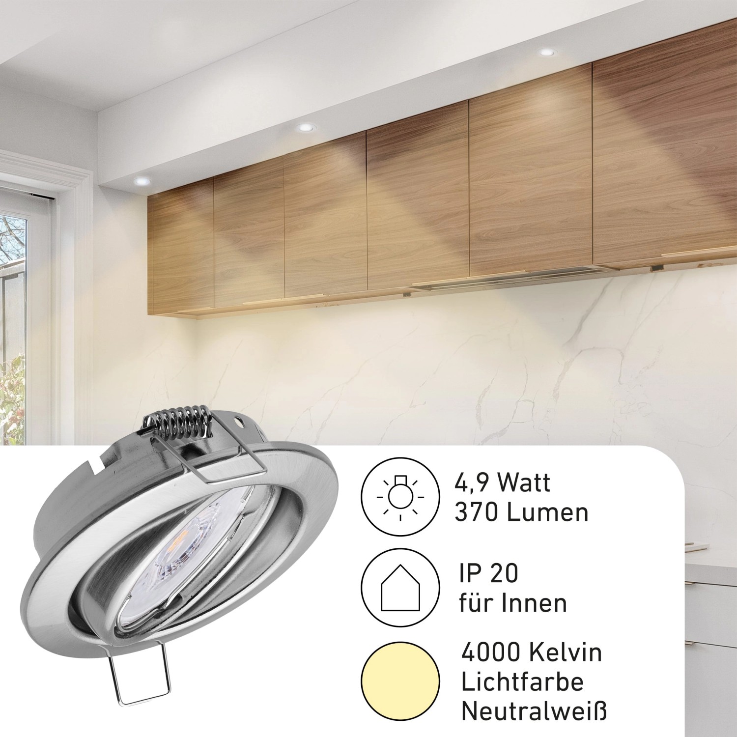 Oktaplex 3er Set LED Spot Dijon inkl. LED Modul Dimmbar Neutralweiß Edelstahl Gebürstet ...