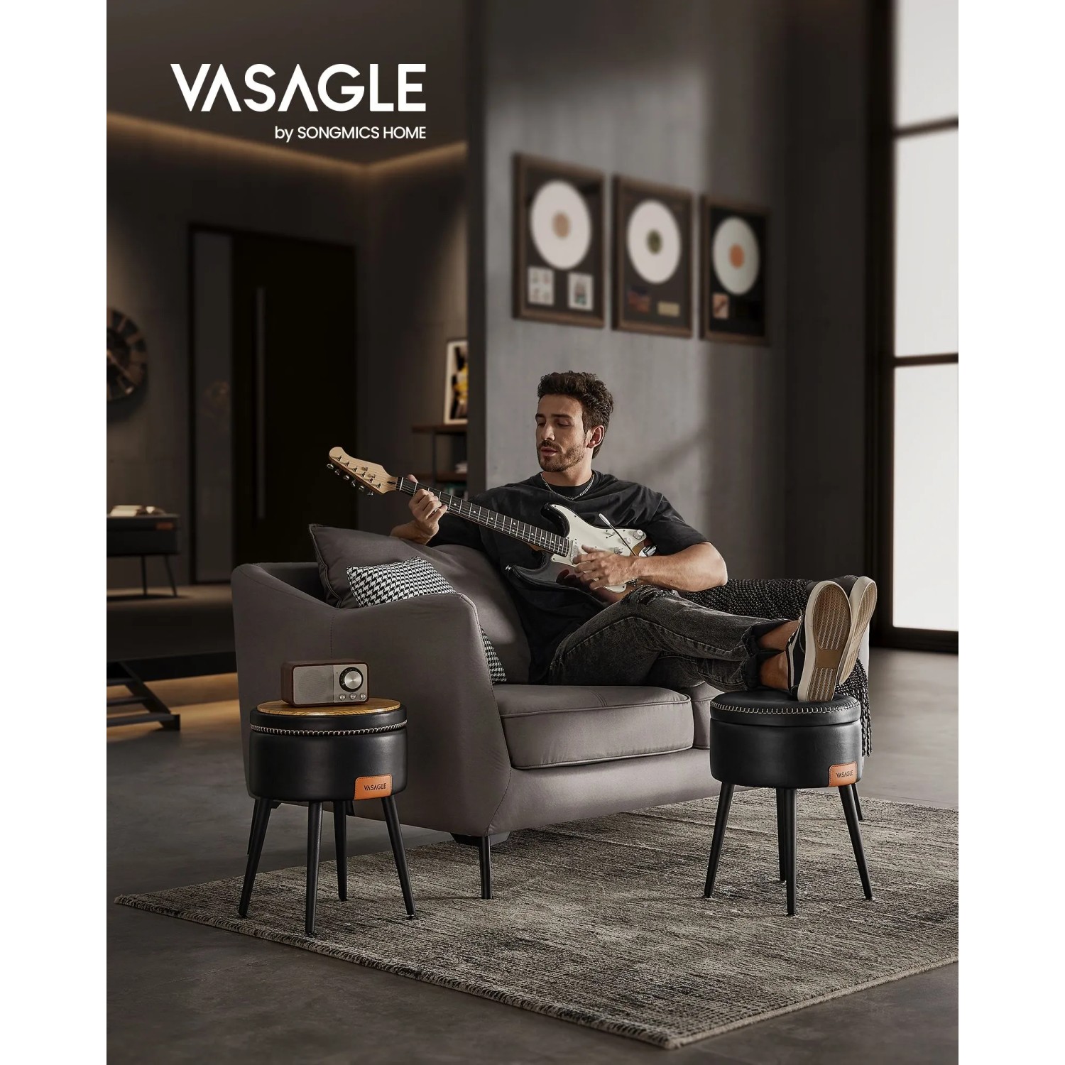 Vasagle Hocker mit Stauraum Ø 32 cm x 44 cm Schwarz kaufen bei OBI