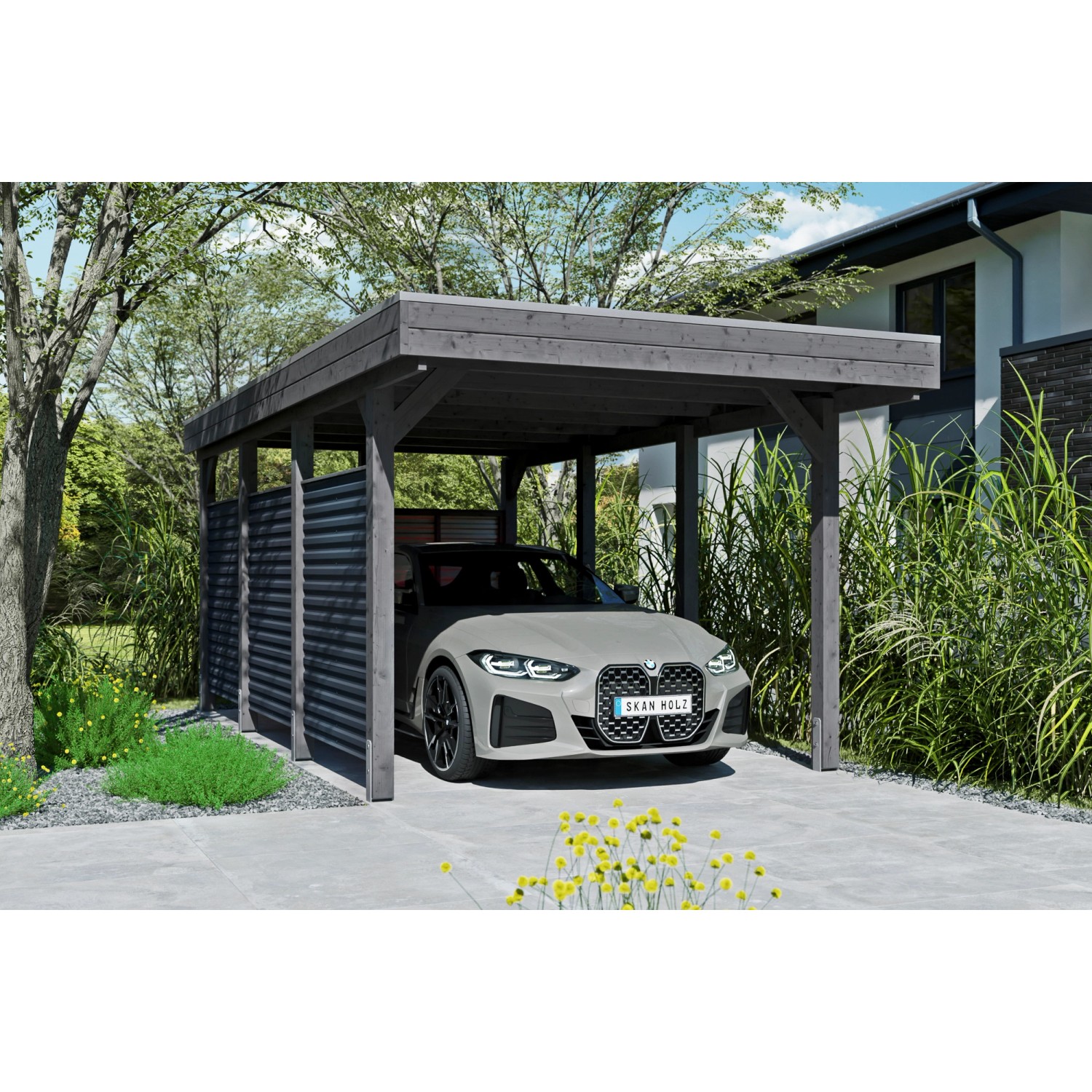 Skan Holz Carport Friesland Hybrid 314 cm x 555 cm Schiefergrau kaufen ...