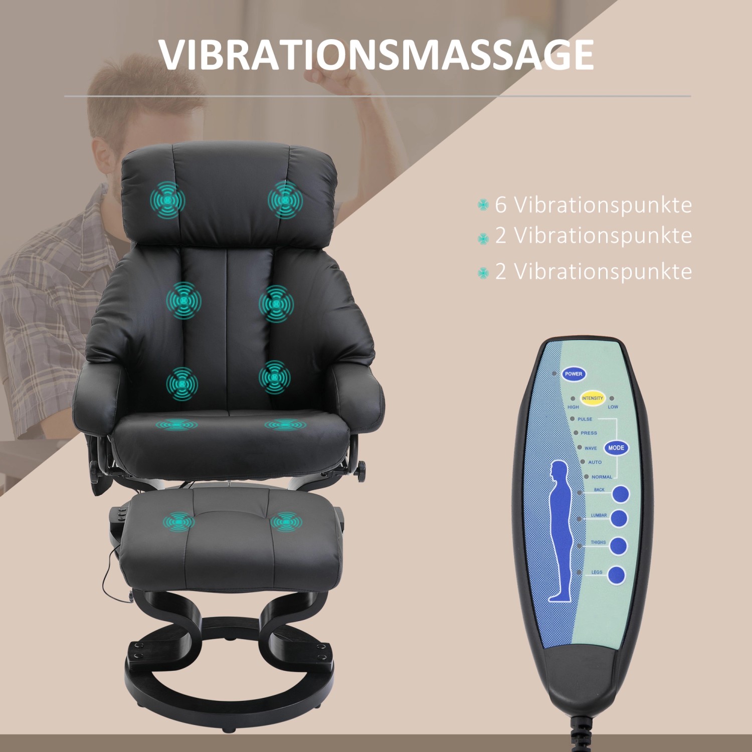 HOMCOM Massagesessel mit Fußhocker Elektrischer mit Liegefunktion ...
