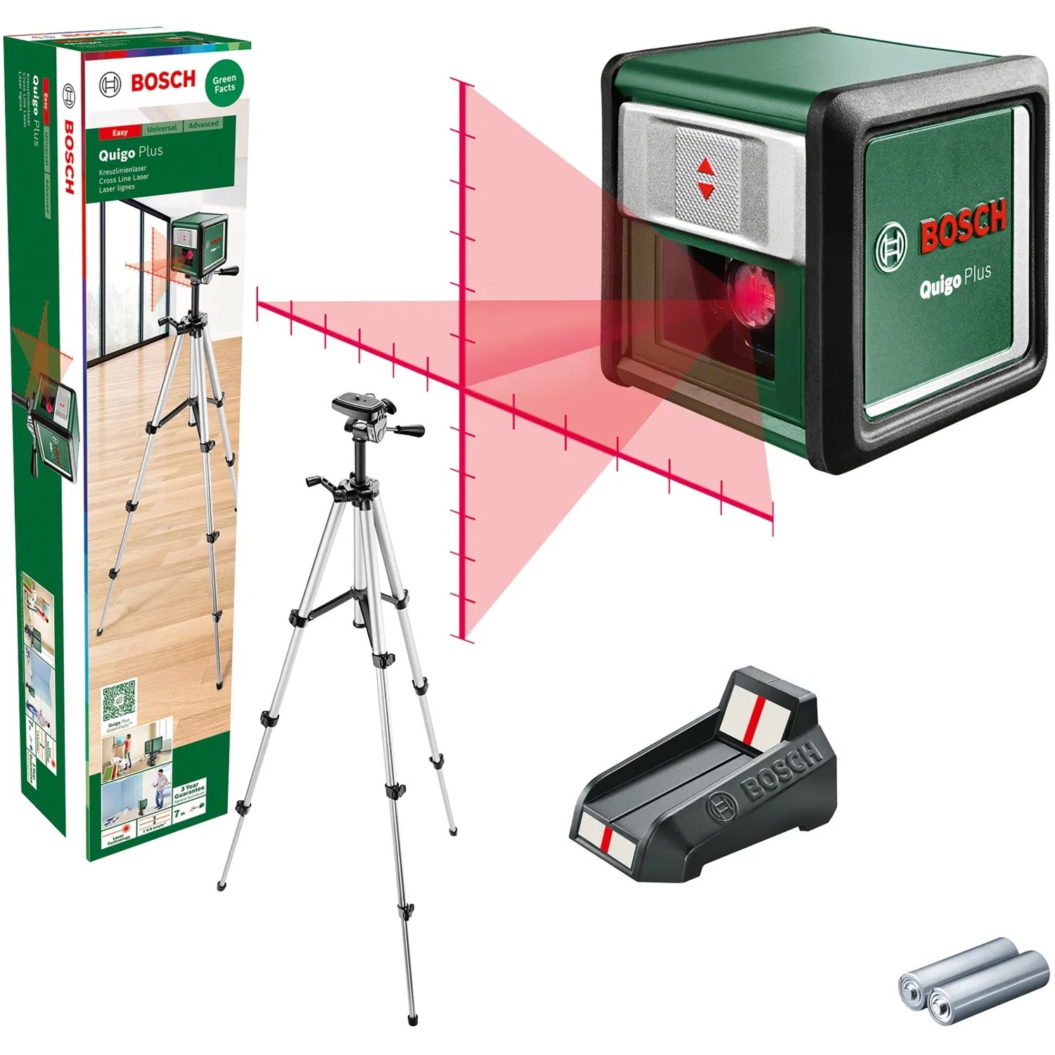 Bosch Kreuzlinienlaser Quigo Plus mit Stativ mit Markierungen auf ...
