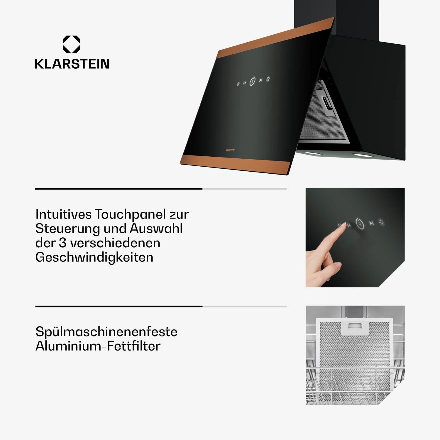 Klarstein FlashLine 60 Dunstabzugshaube A++ 524 m³/h 3 Stufen Touch ...