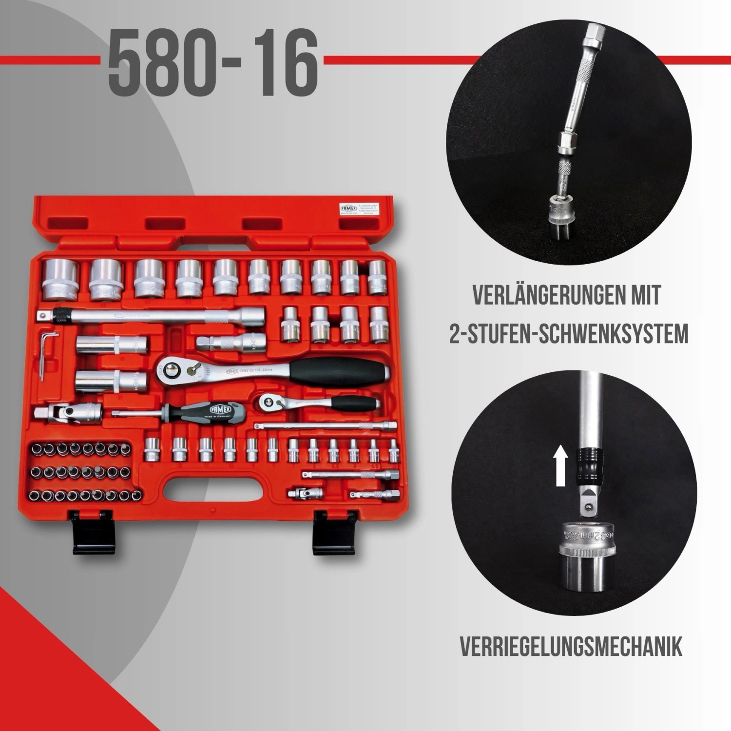 Famex Werkzeug-Set 580-16 Professional 66-teilig mit Steckschlüsselsatz ...