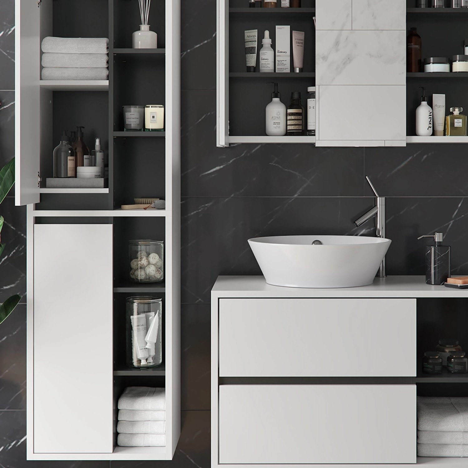 Vicco Badmöbel-Set Viola Weiß/Anthrazit 3 Teile kaufen bei OBI