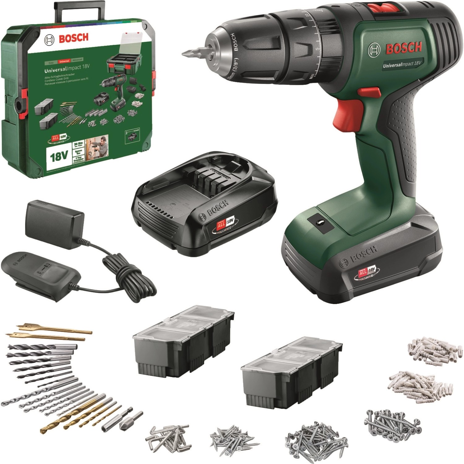 Bosch Akku-Schlagbohrschrauber UniversalImpact 18 V inkl. Box und 241 ...