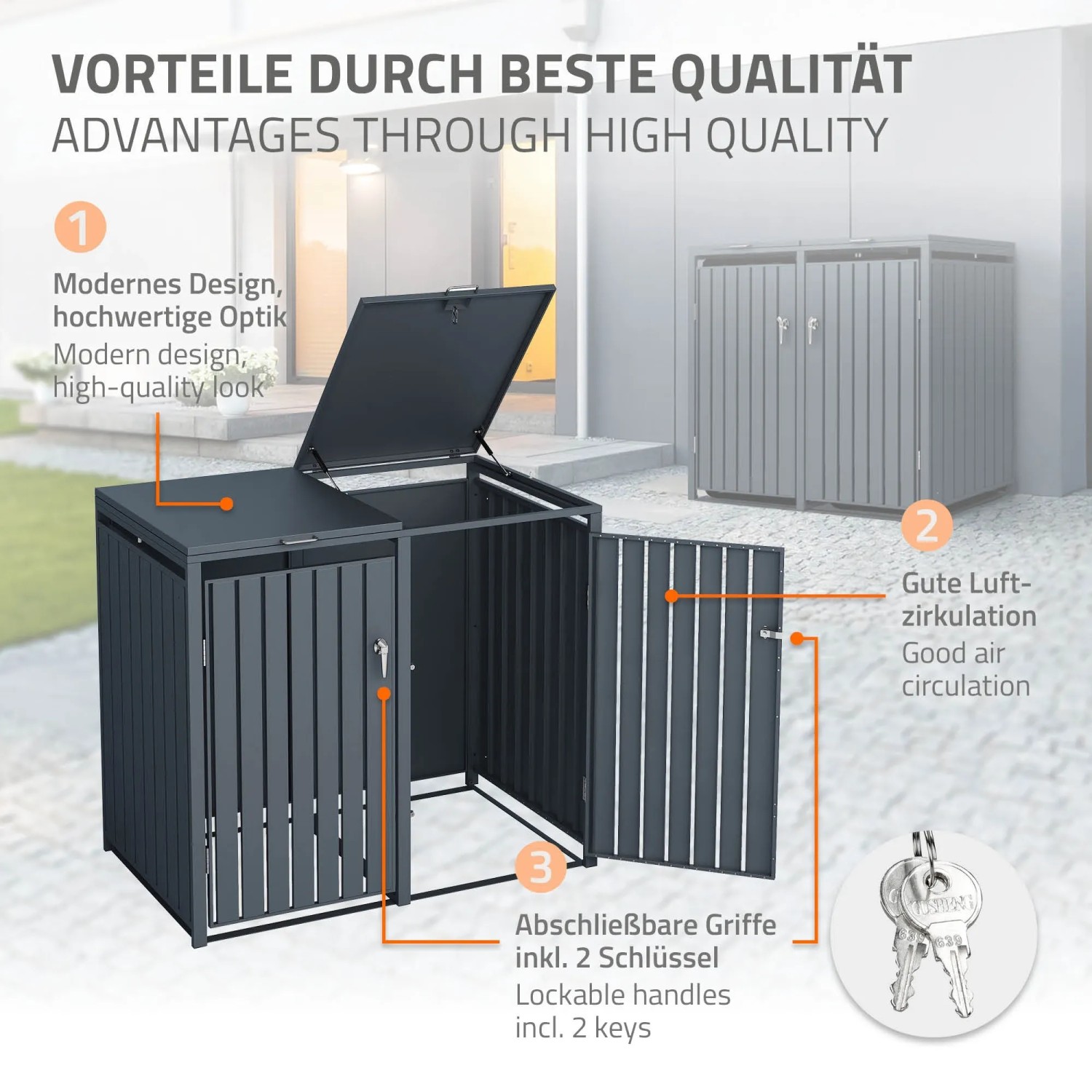 ML-Design Mülltonnenbox 4er 240 L 264 x 80 x 116,3 cm Anthrazit Stahl ...