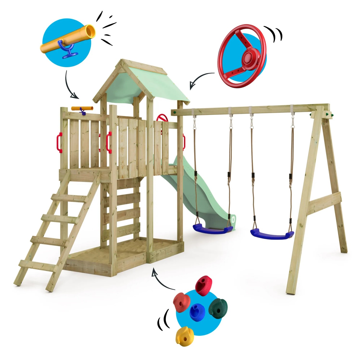 Wickey Spielturm MultiFlyer Klettergerüst mit Rutsche Pastellgrün ...