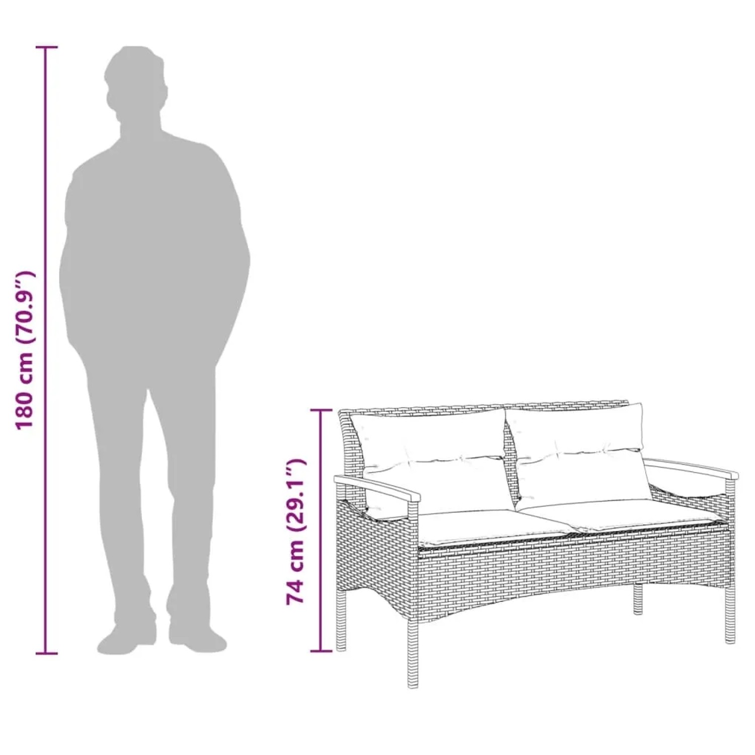 vidaXL Gartenbank mit Kissen 116x62,5x74 cm Schwarz Poly Rattan kaufen ...