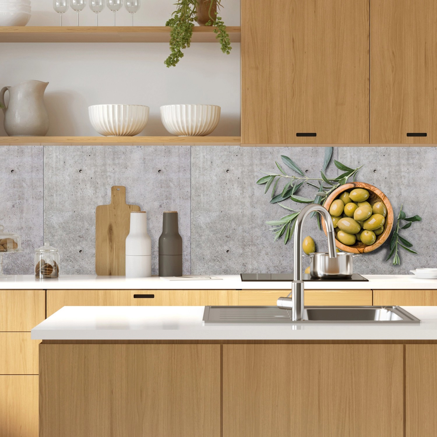 MySpotti Küchenrückwand Profix Cucina Olive und Concrete 210 x 60 cm ...
