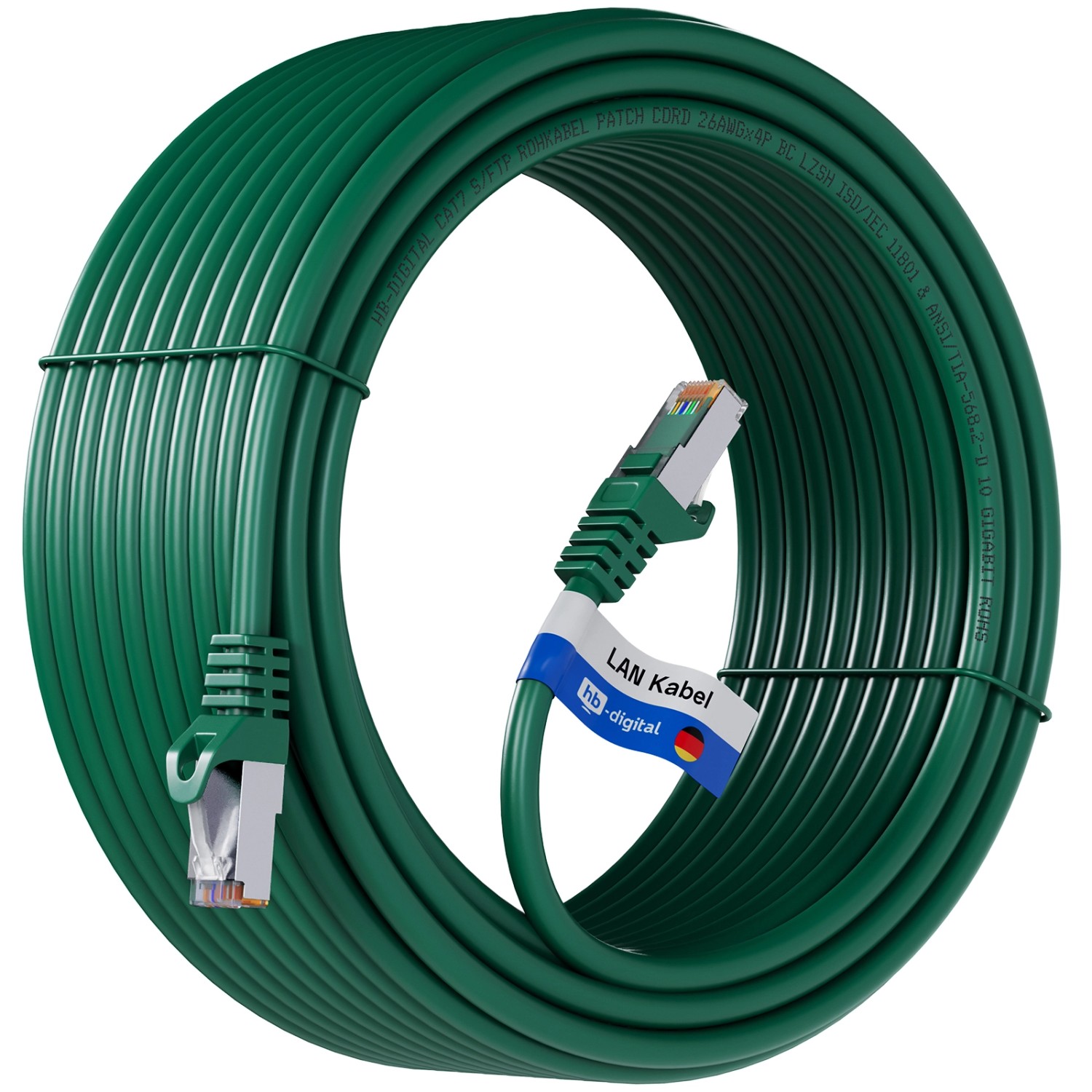 hb-digital 30m Patchkabel CAT 7 Rohkabel RJ45 S/FTP PiMF LSZH AWG 26 Halogenfrei Grün