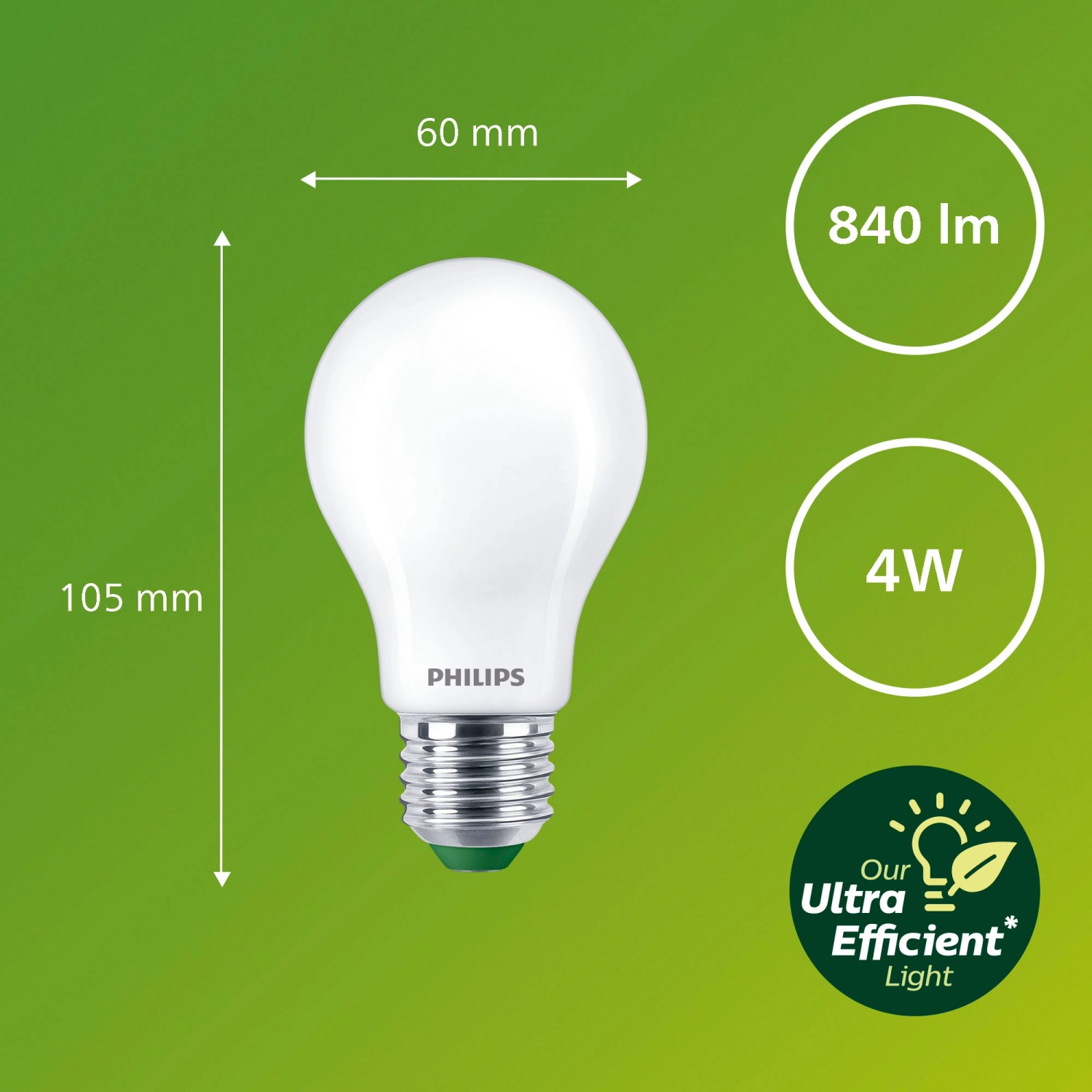 Philips LED-Leuchtmittel E27 Glühlampenform 4 W 840 lm 10,8 x 6 cm Matt ...