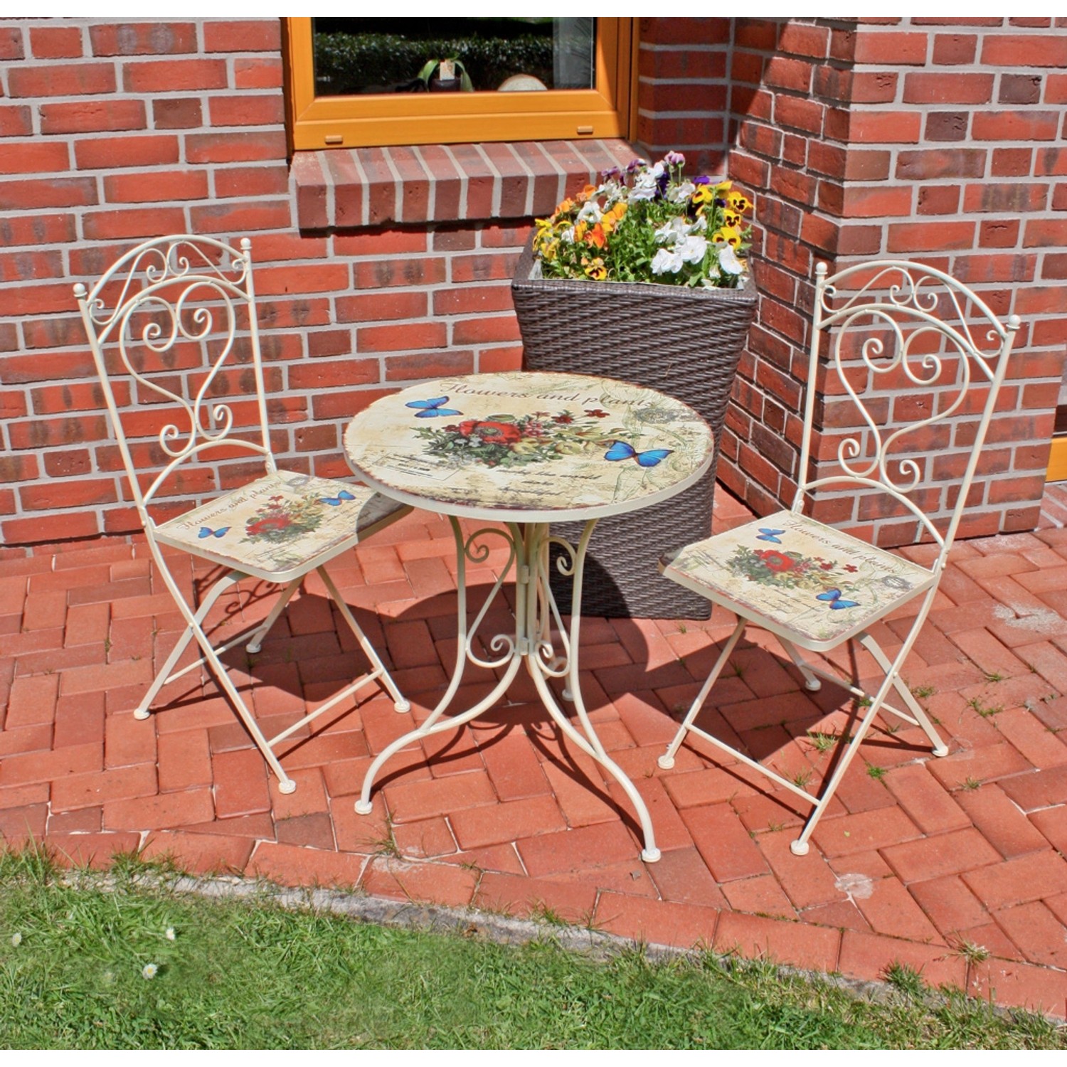 Garden Pleasure Bistro Set Floral 3 teilg WeiB