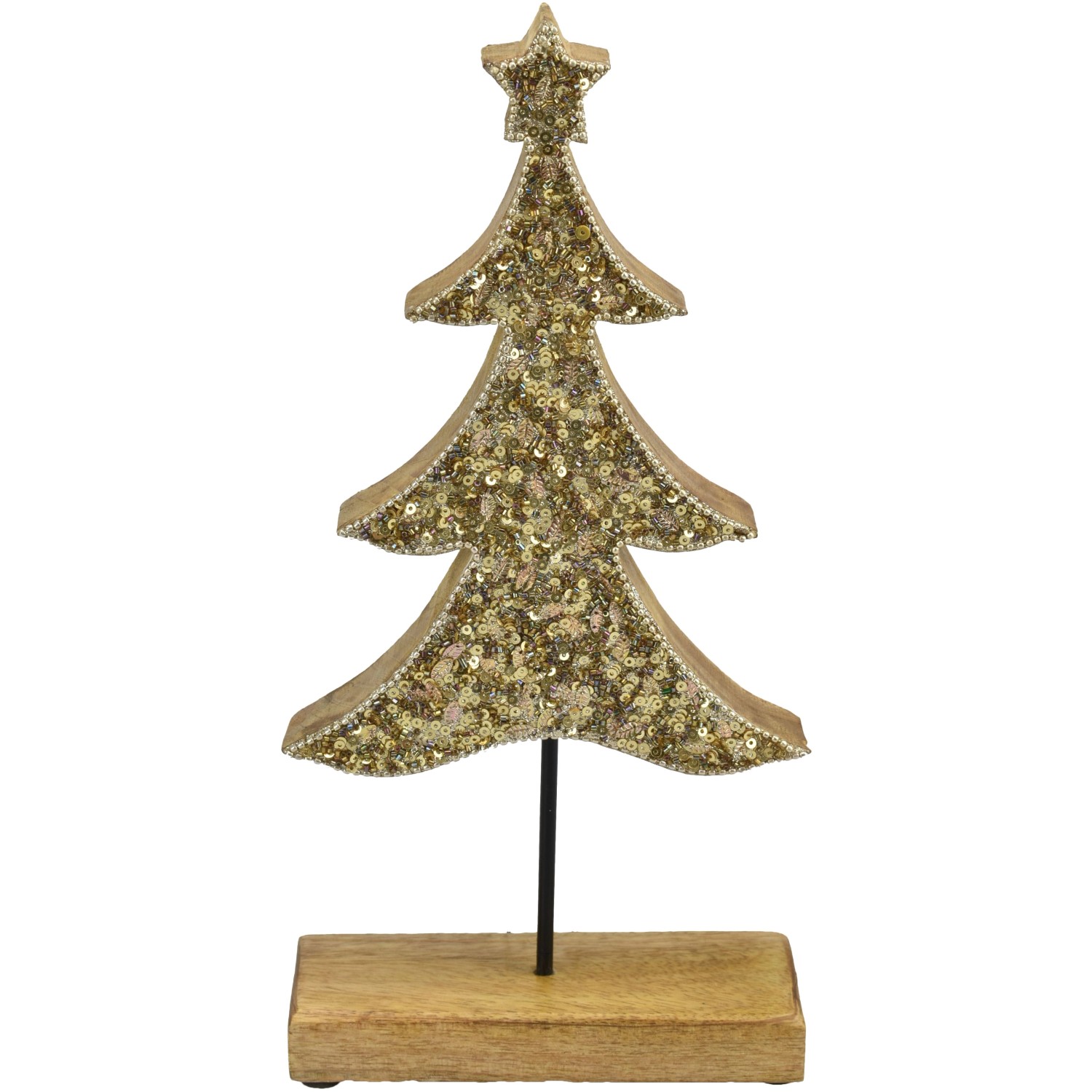 Deko-Tanne aus Mangoholz 31 cm Gold-Natur kaufen bei OBI