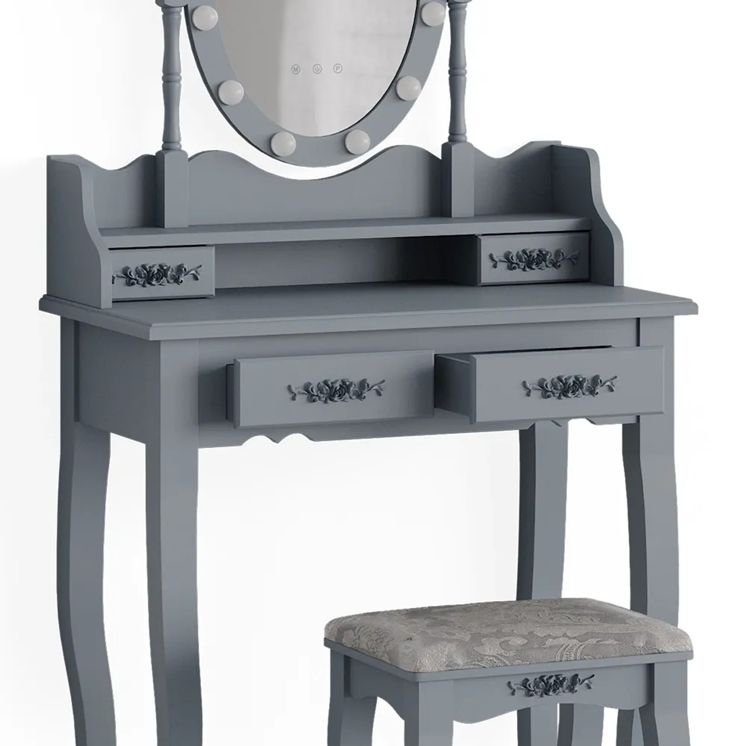 Vicco Schminktisch Maggie Grau 75 cm mit LED Beleuchtung und Hocker