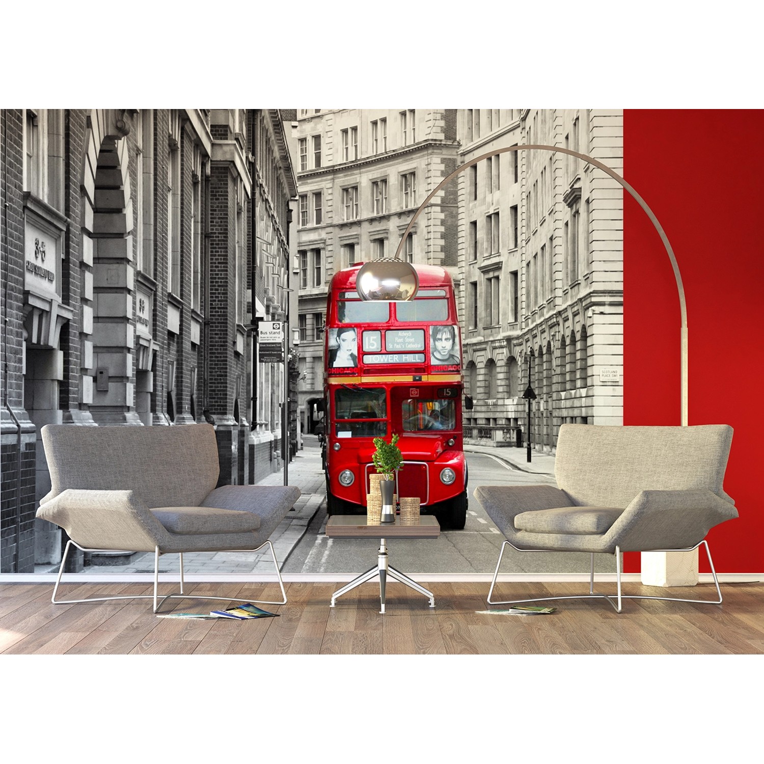 Sanders & Sanders Fototapete London Grau und Rot 360 x 270 cm 600491 ...