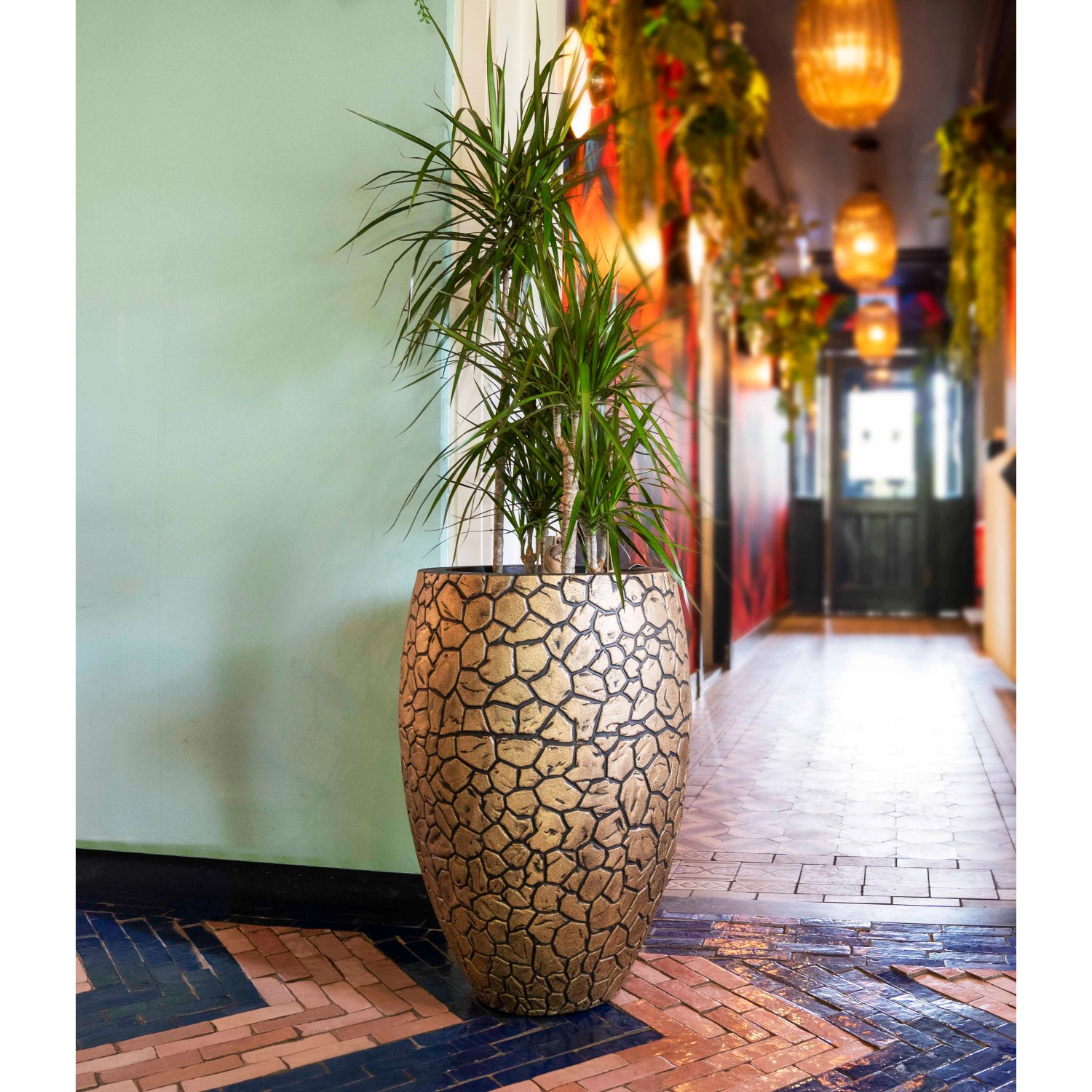 Capi Pflanzgefäß Elegant Deluxe Clay Ø 50 cm x 72 cm Gold-Schwarz ...