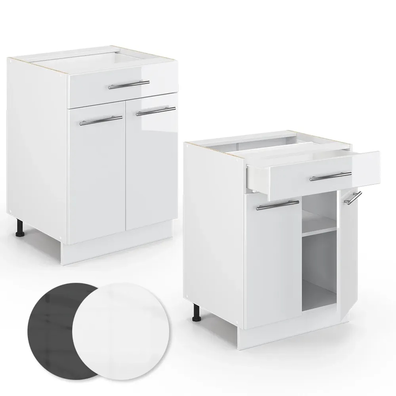 Vicco Küchenunterschrank Fame-Line Weiß Hochglanz/Weiß 60 cm mit ...