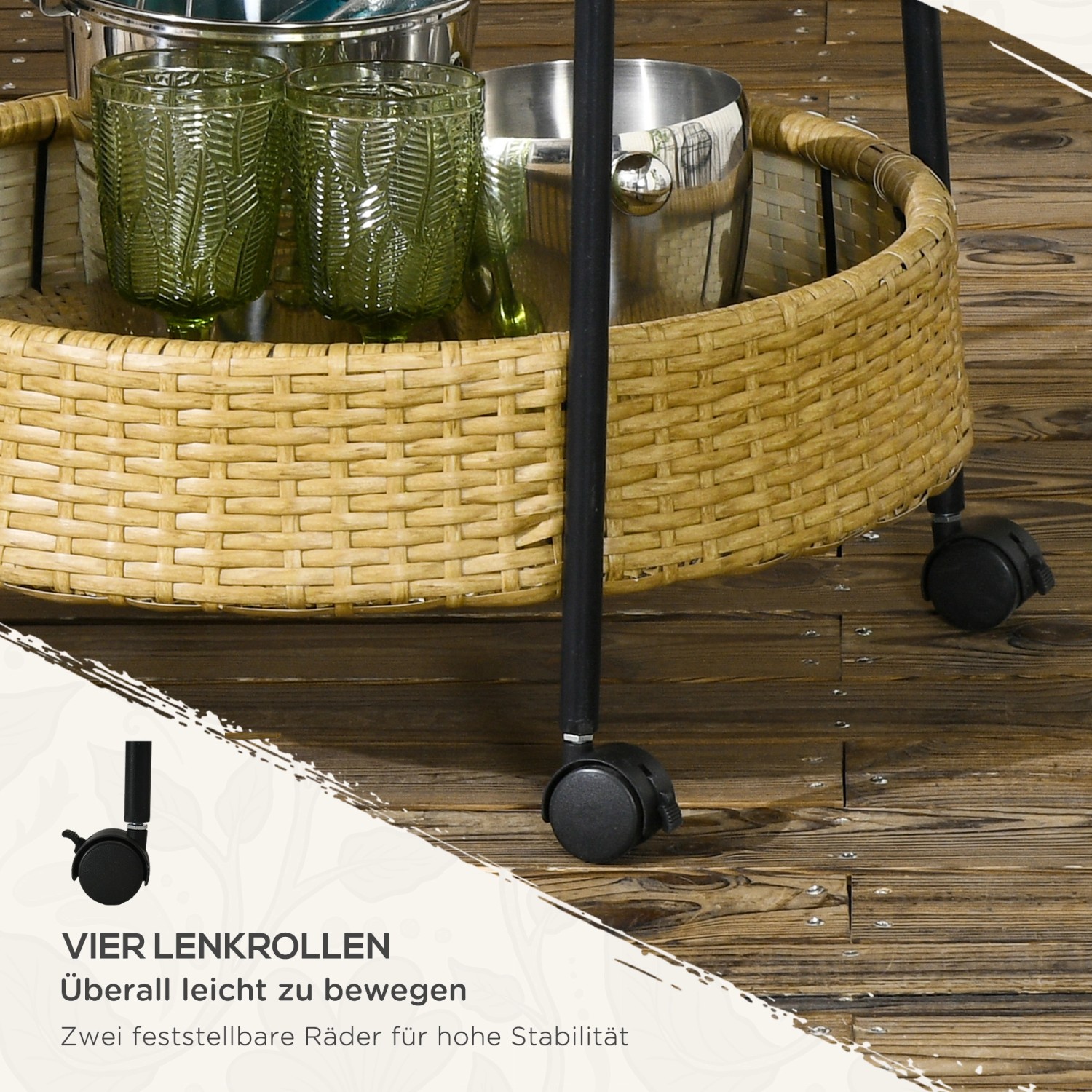Outsunny Servierwagen Rattan Trolley mit 2 Regalen kaufen bei OBI