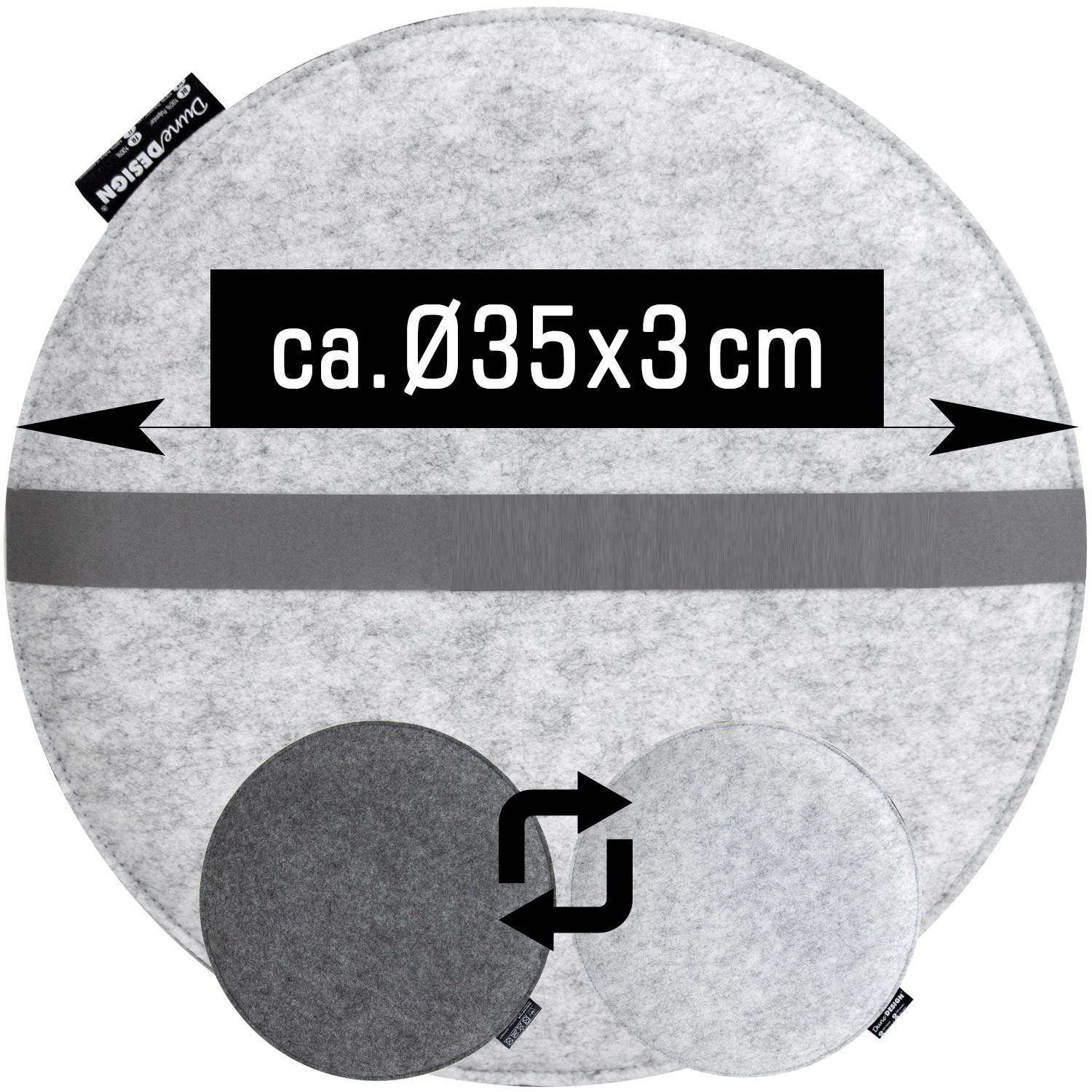 DuneDesign 4 Runde Sitzkissen aus Filz Ø 35 cm 3 cm Stark in Grau ...