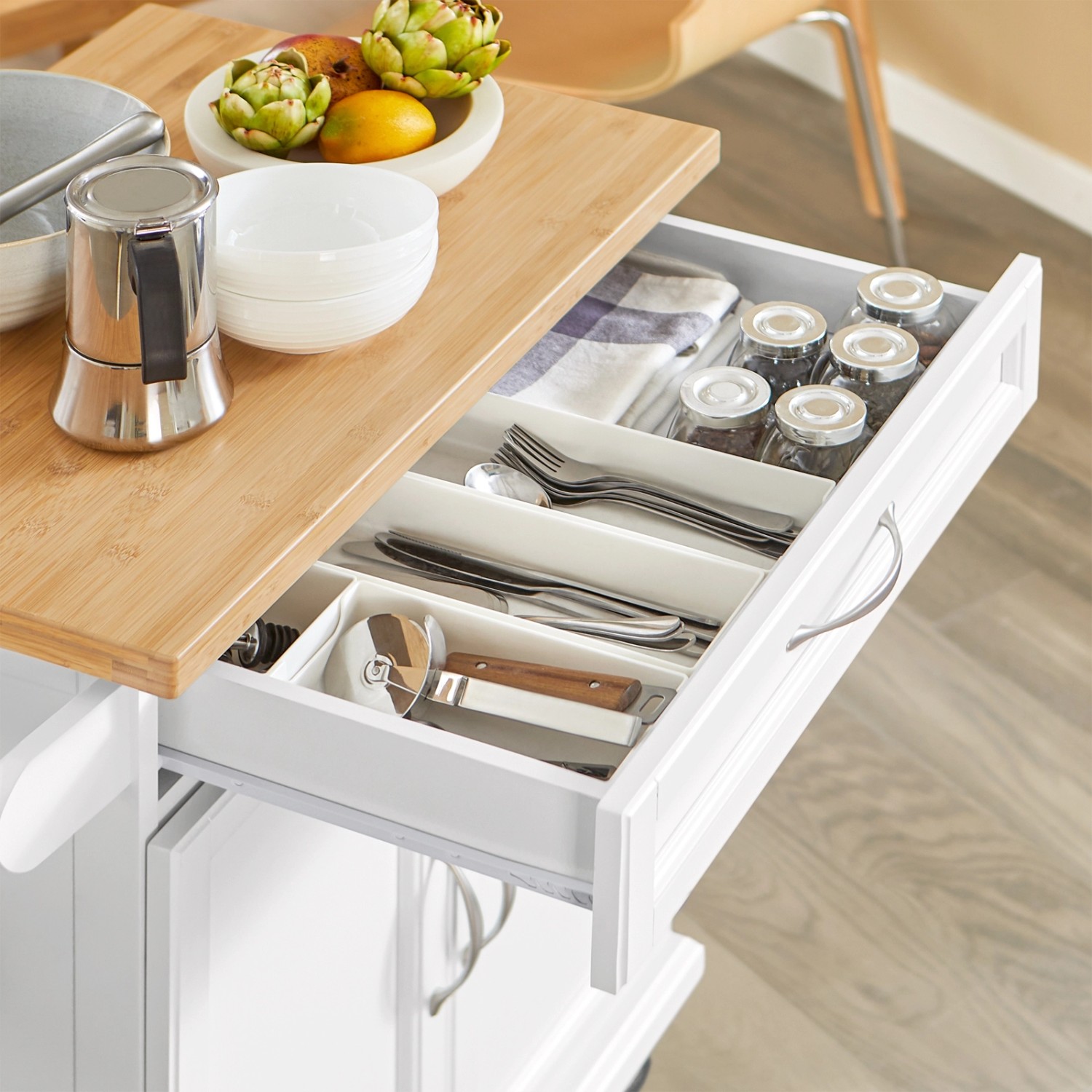 SoBuy Küchenwagen aus MDF mit Bambus Top Küchenschrank Servierwagen FKW13-WN kaufen bei OBI