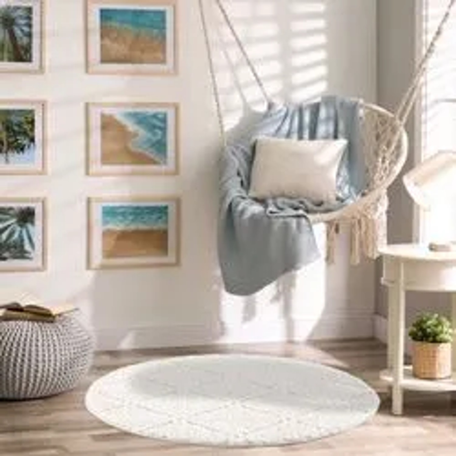 payé Teppich Hochflor 200x200 cm Creme Boho-Rautenmuster