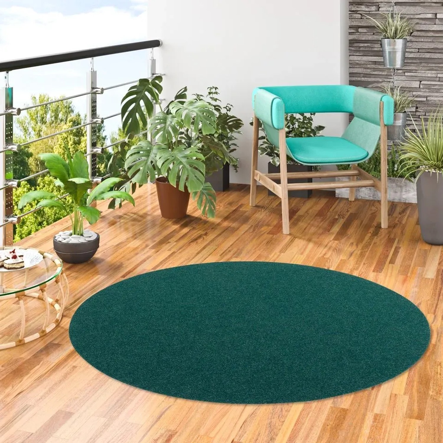 Snapstyle Kunstrasen Rasenteppich mit Noppen Kingston Rund Petrol ...