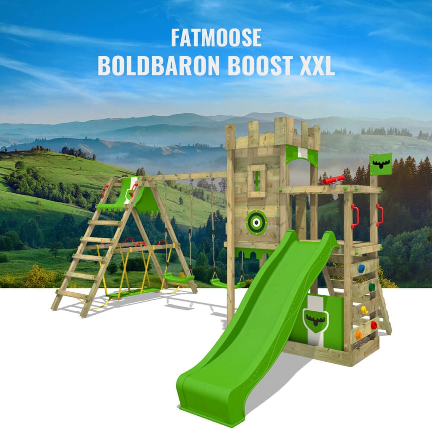 Fatmoose Spielturm BoldBaron Surfswing mit Rutsche Apfelgrün kaufen bei OBI