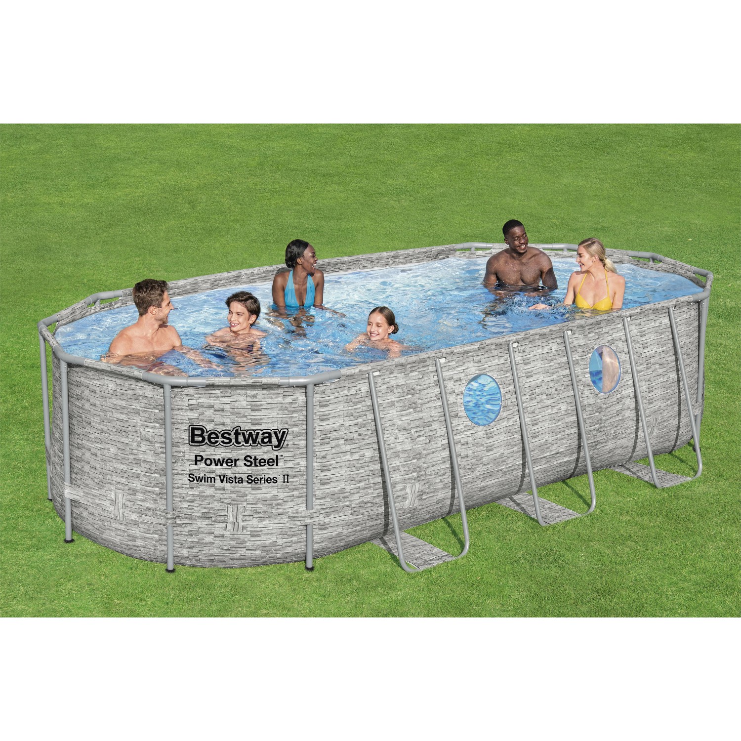 Bestway Stahlrahmenpool Set Power Steel Swim Vista 549 x 274 x 122 cm Oval Grau kaufen bei OBI