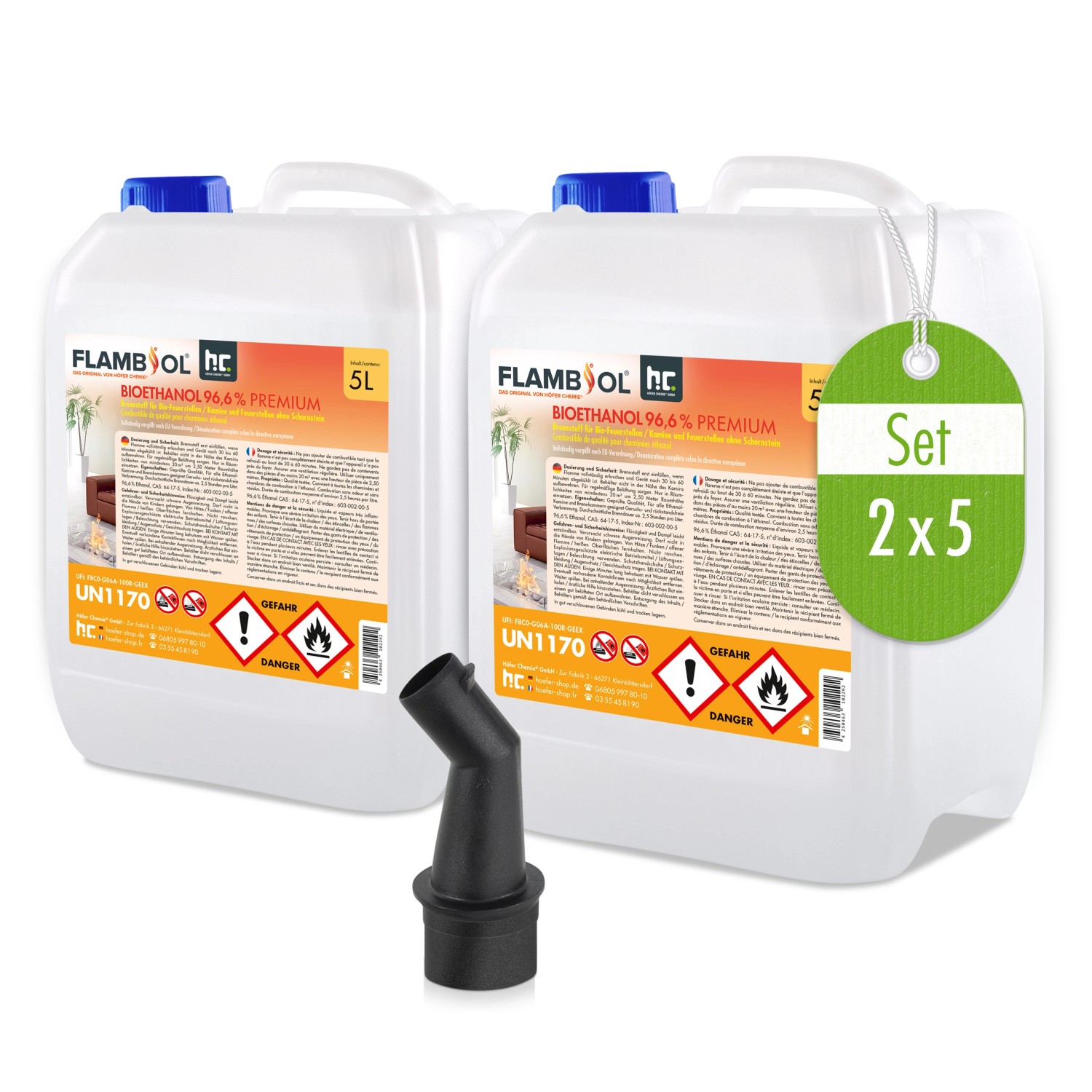 Flambiol Bioethanol 96,6% Premium für Ethanol-Brenner oder Kamine 5l ...