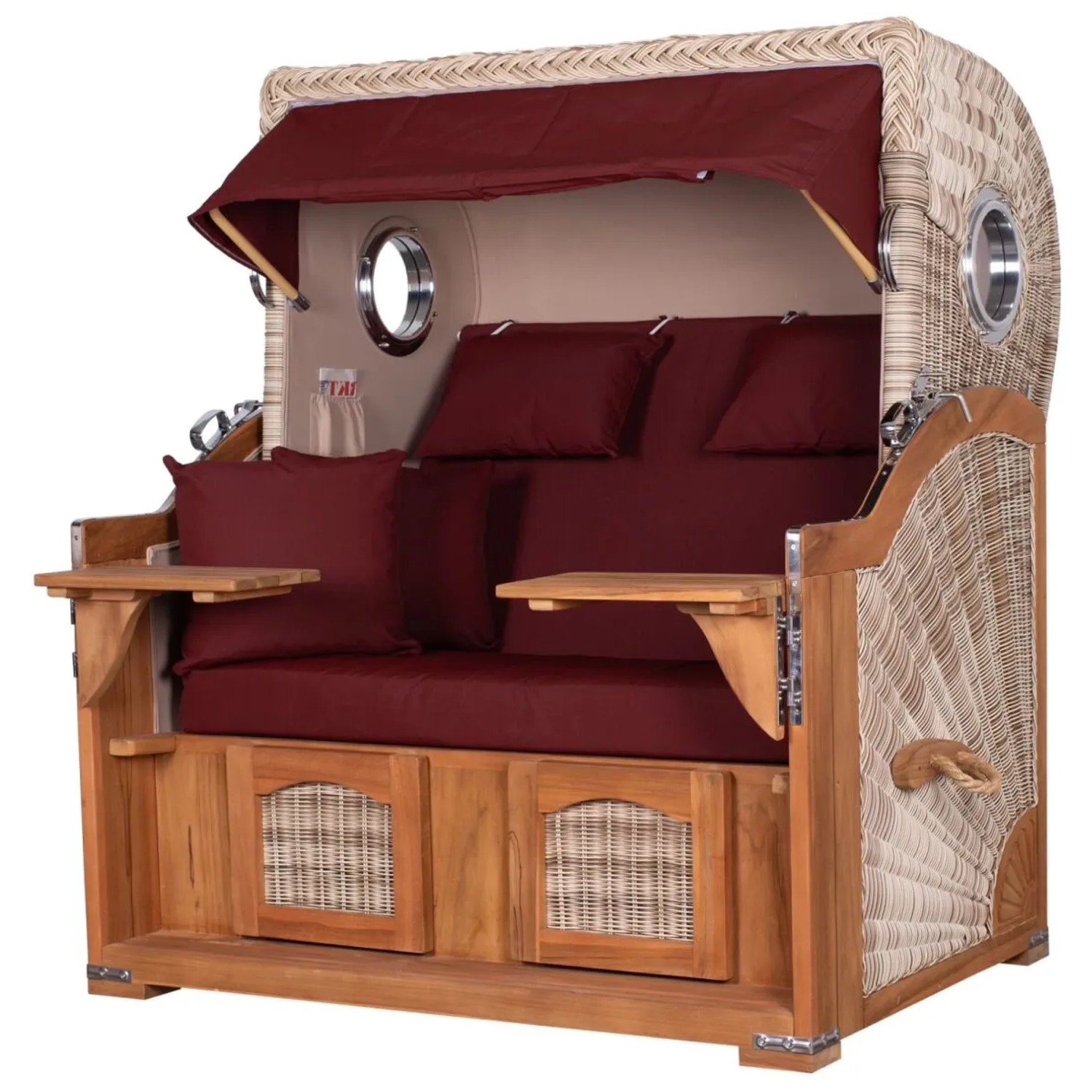 bene living Strandkorb Komplettset Ammersee Grande XL Teak Bullauge PE ...