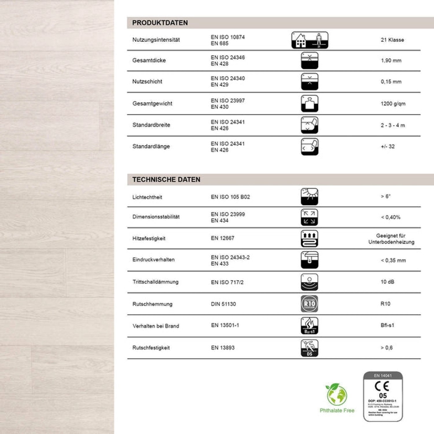 Karat CV Bodenbelag Atlantic Pure Oak 009S PVC Boden Holzoptik Textilrücken Abriebfest 100 x 700 ...