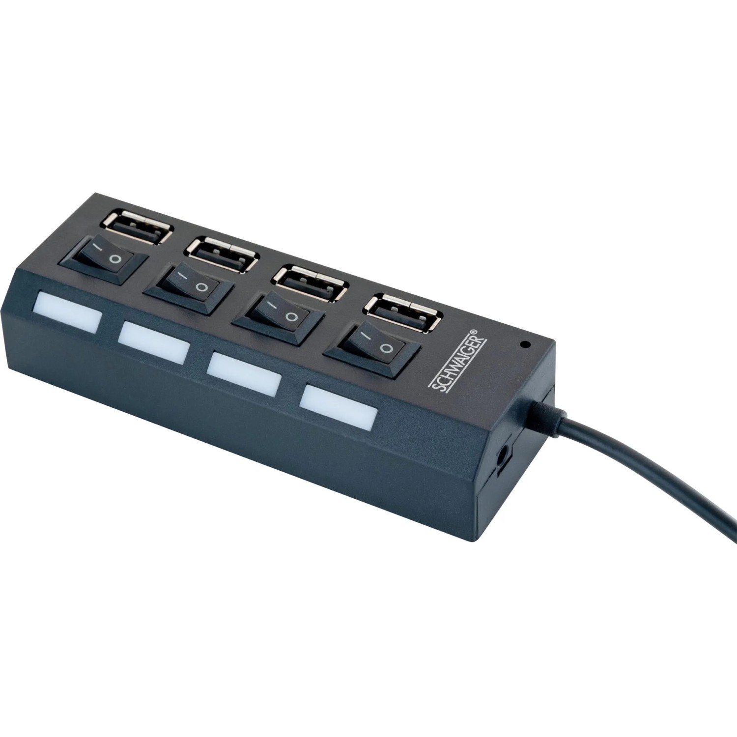 Schwaiger® USB 2.0 HUB 4 fach Schwarz mit Schalter und Status LED ...