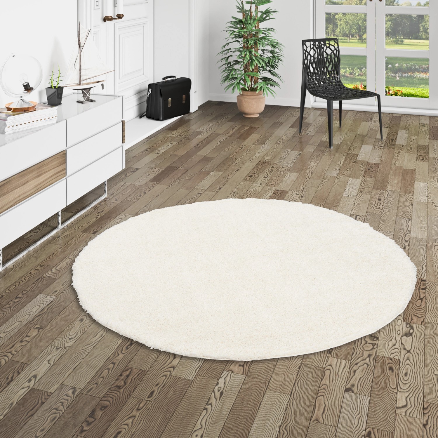 Pergamon Hochflor Langflor Teppich Aloha Weiss 200cm Rund kaufen bei OBI