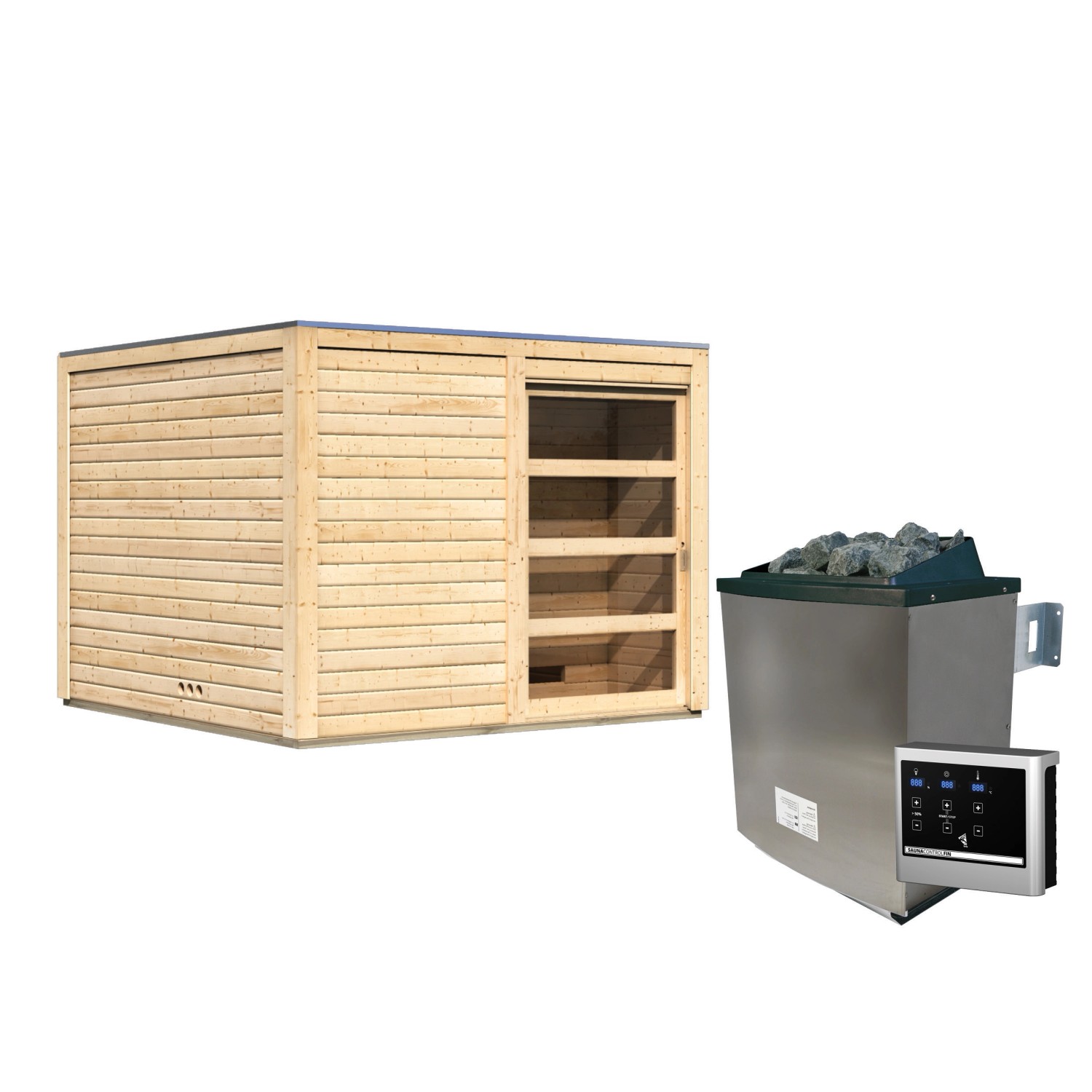 Karibu Saunahaus Jasper mit Ofen 9kW und externe Steuerung Easy kaufen ...